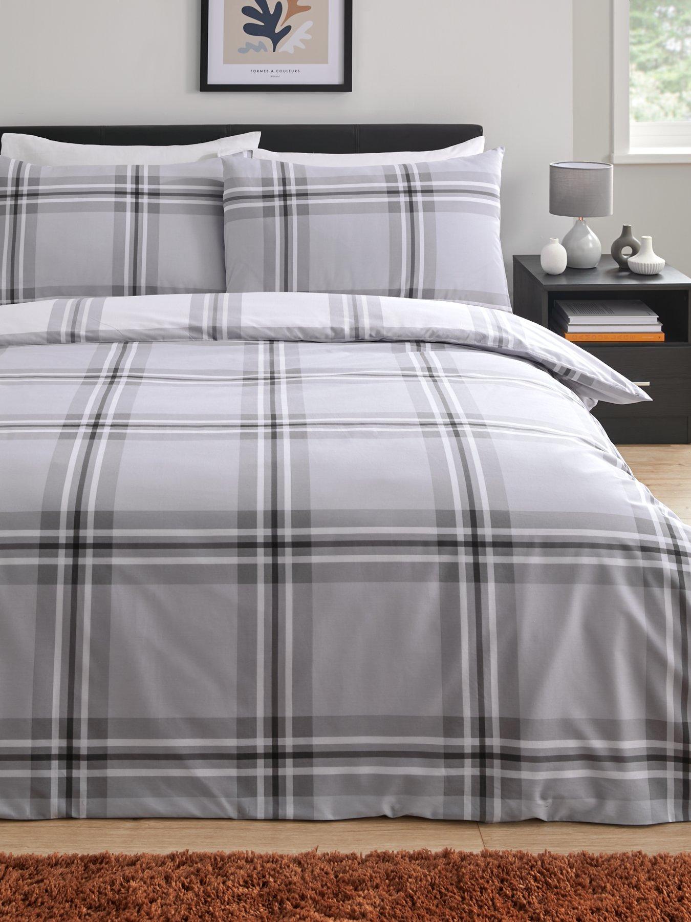 The Very Collection Grey Check Reversible Duvet Cover Set | Littlewoods