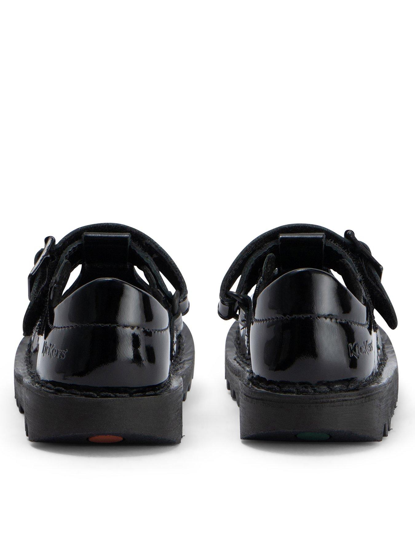 Kickers Kick T Bar Velcro Patent School Shoe - Black | Littlewoods