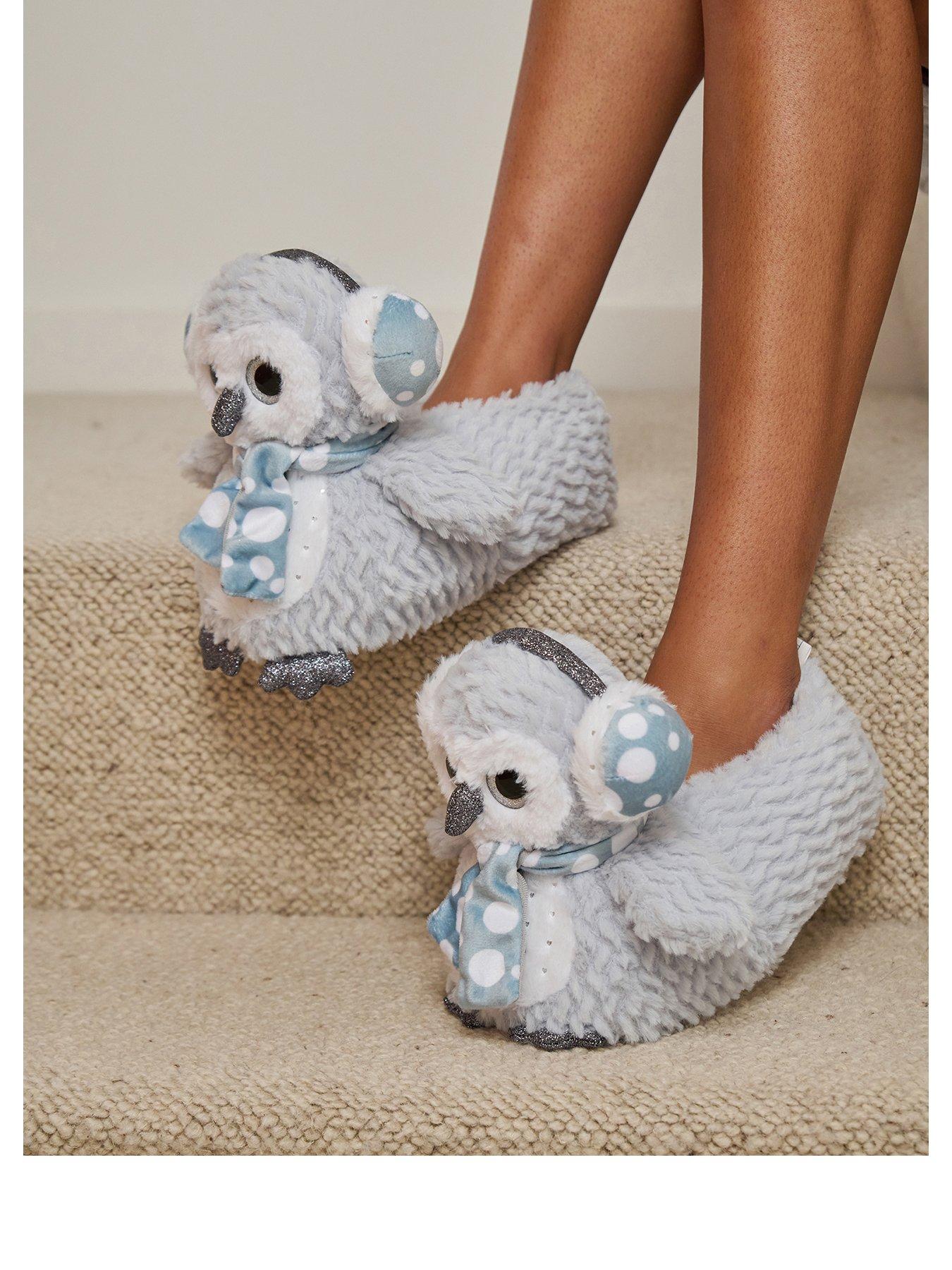 Loungeable Grey Embellished Owl Slippers | littlewoods.com