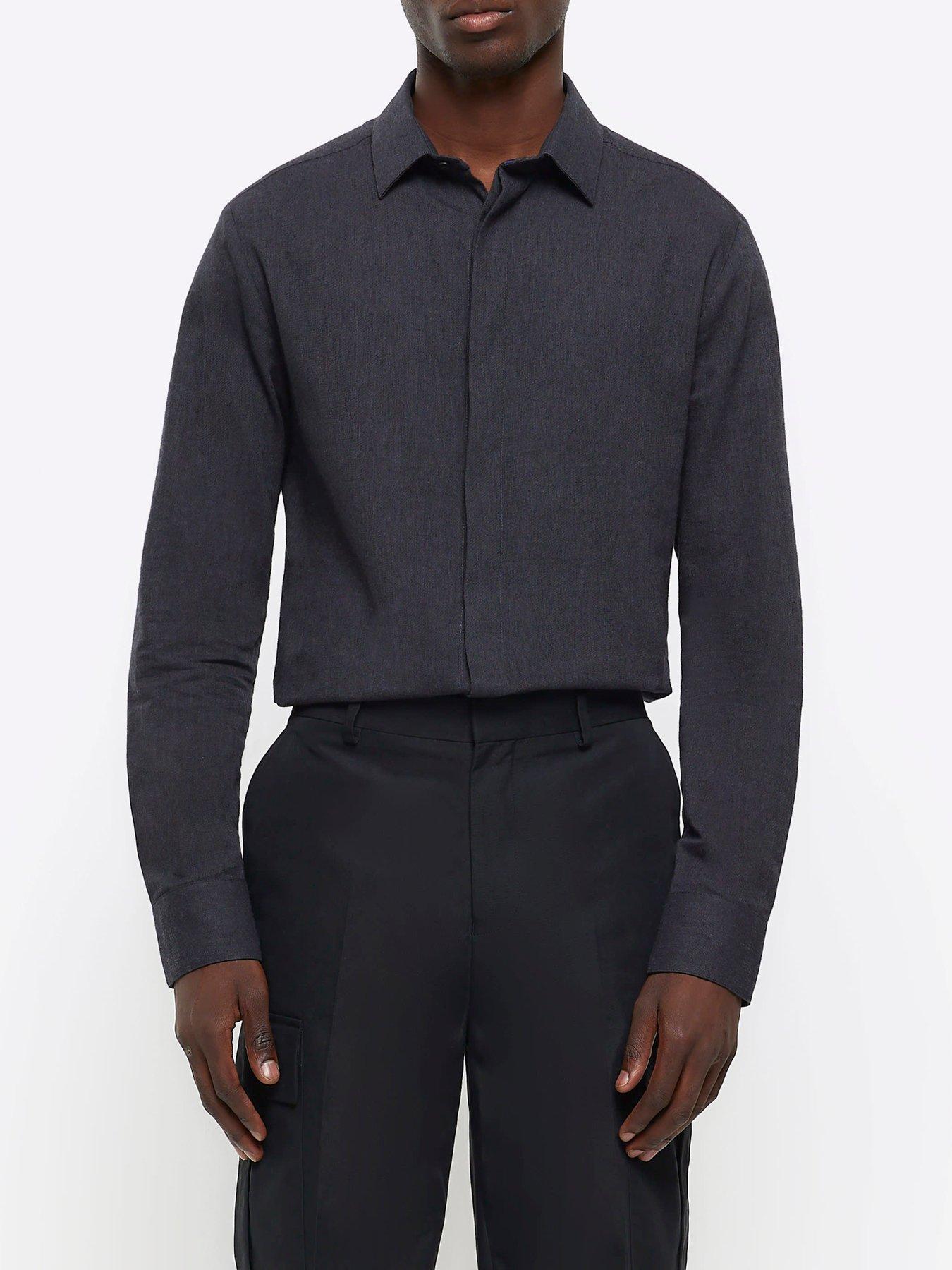 River Island Smart Flannel Shirt - Dark Grey | littlewoods.com