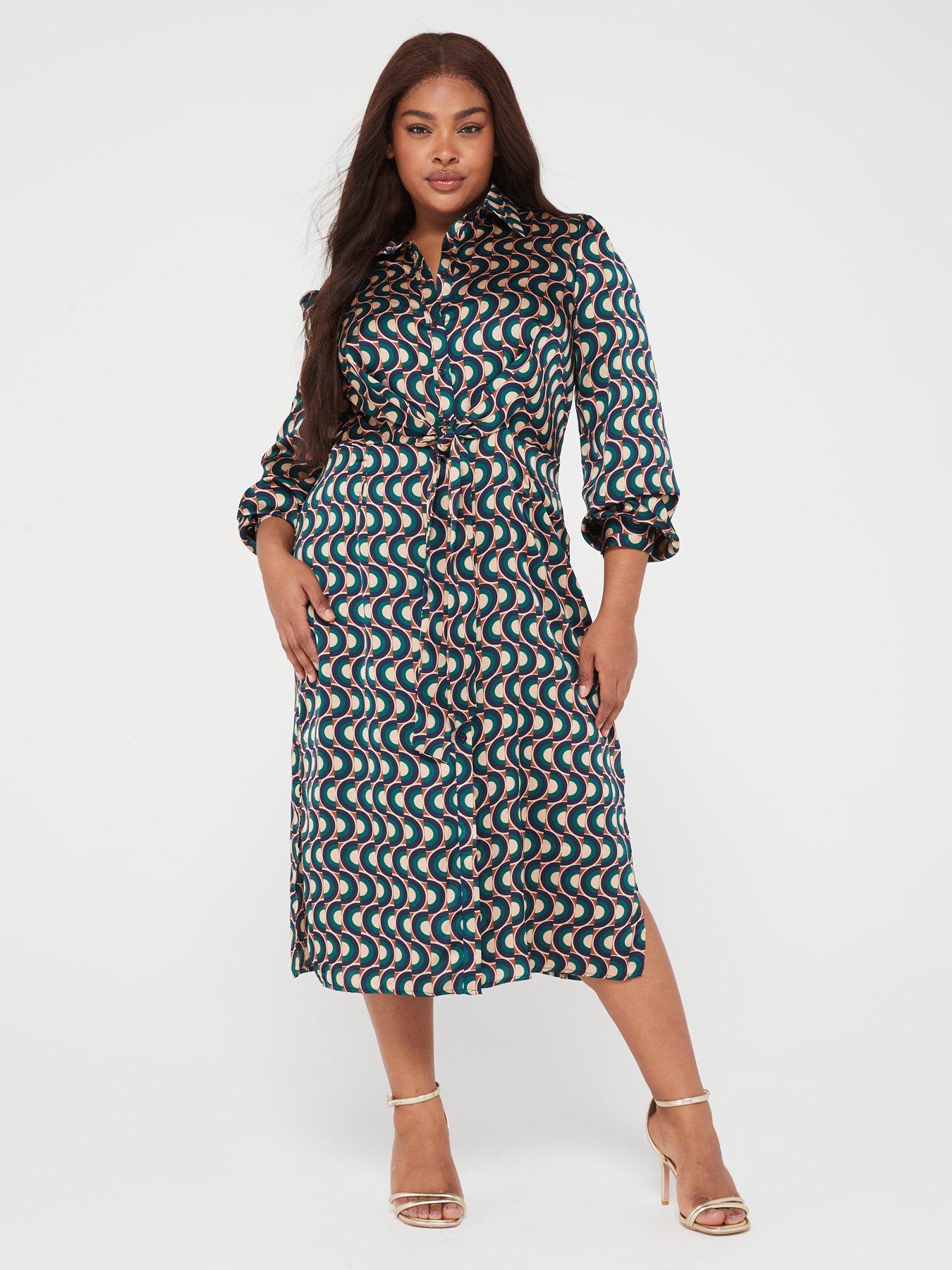 AX PARIS CURVE Multi Printed Button Down Tie Waist Dress | littlewoods.com