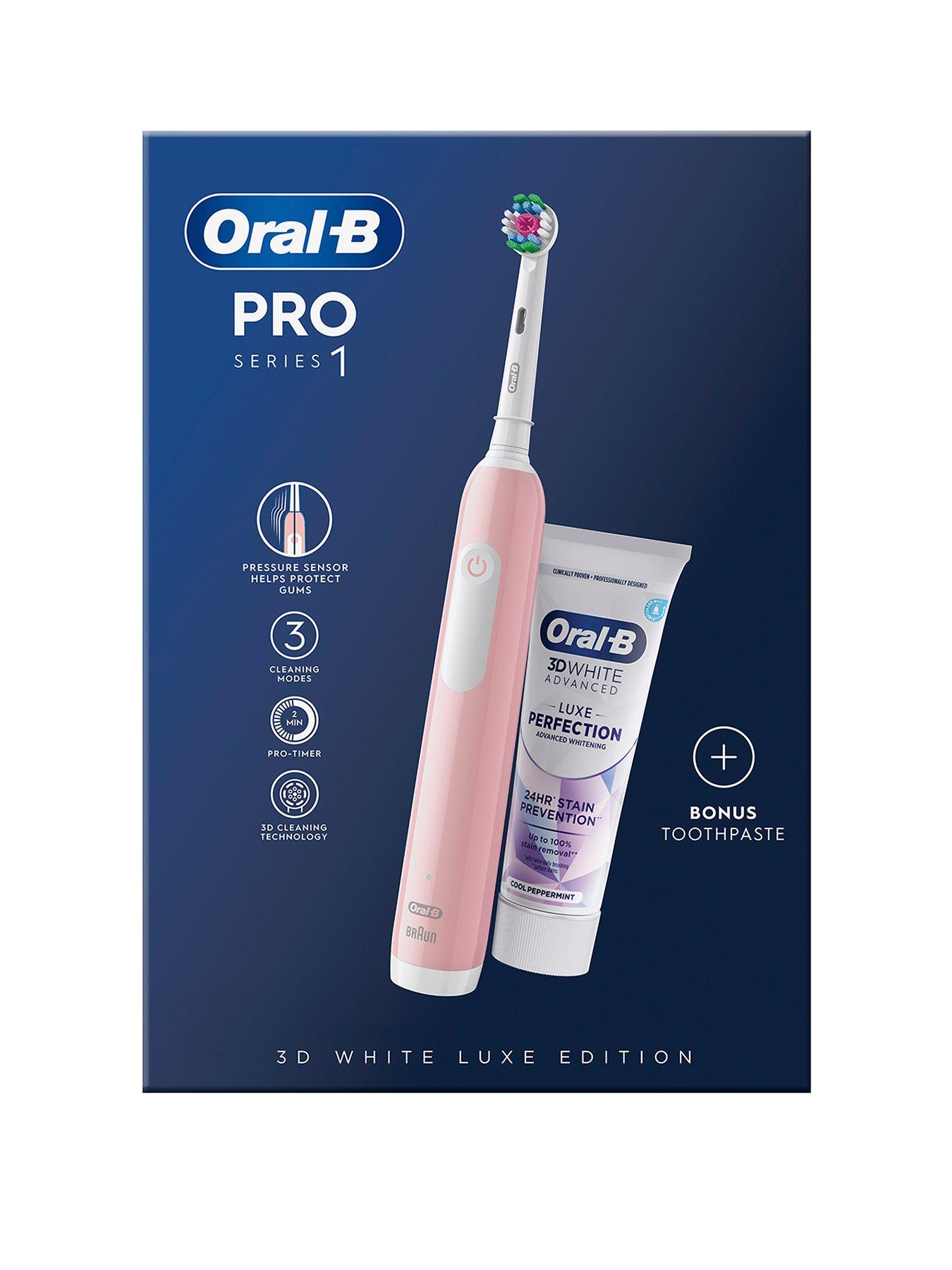 Oral-B Pro 1 3D White Pink + 3DW Luxe Paste | littlewoods.com