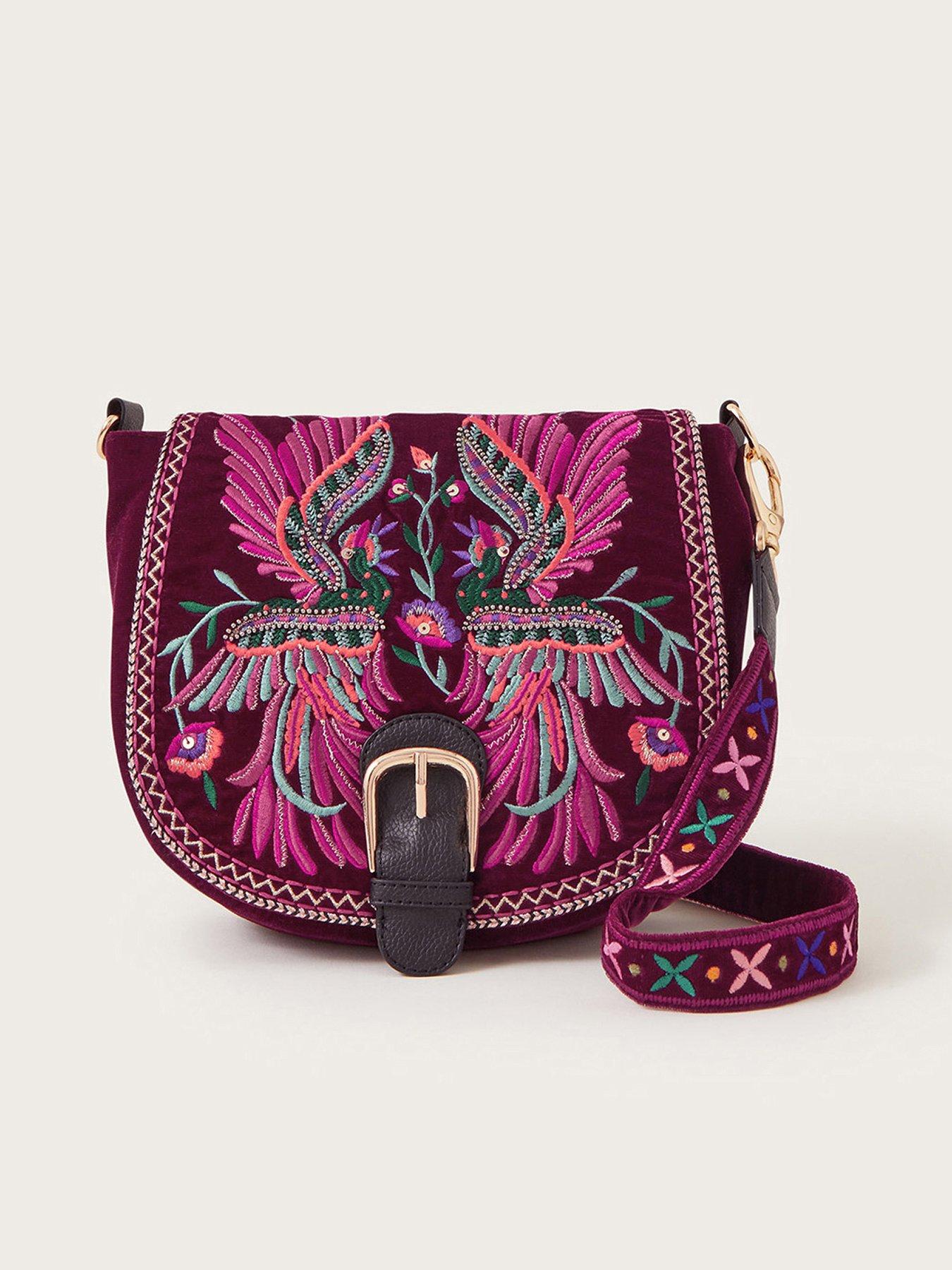 Monsoon Beatrice Bird Velvet Cross Body | littlewoods.com