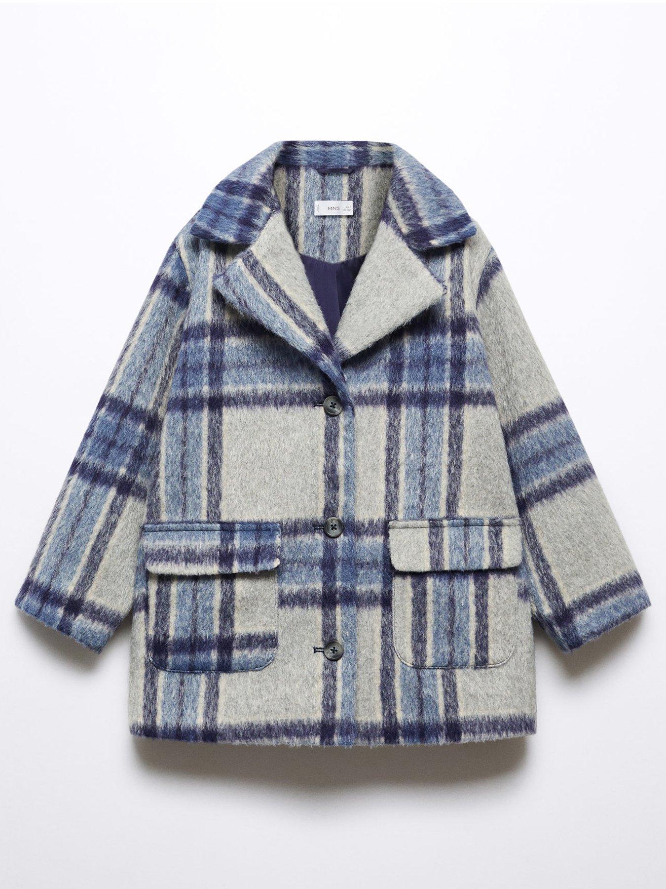 Mango Girls Checked Overcoat - Blue | littlewoods.com