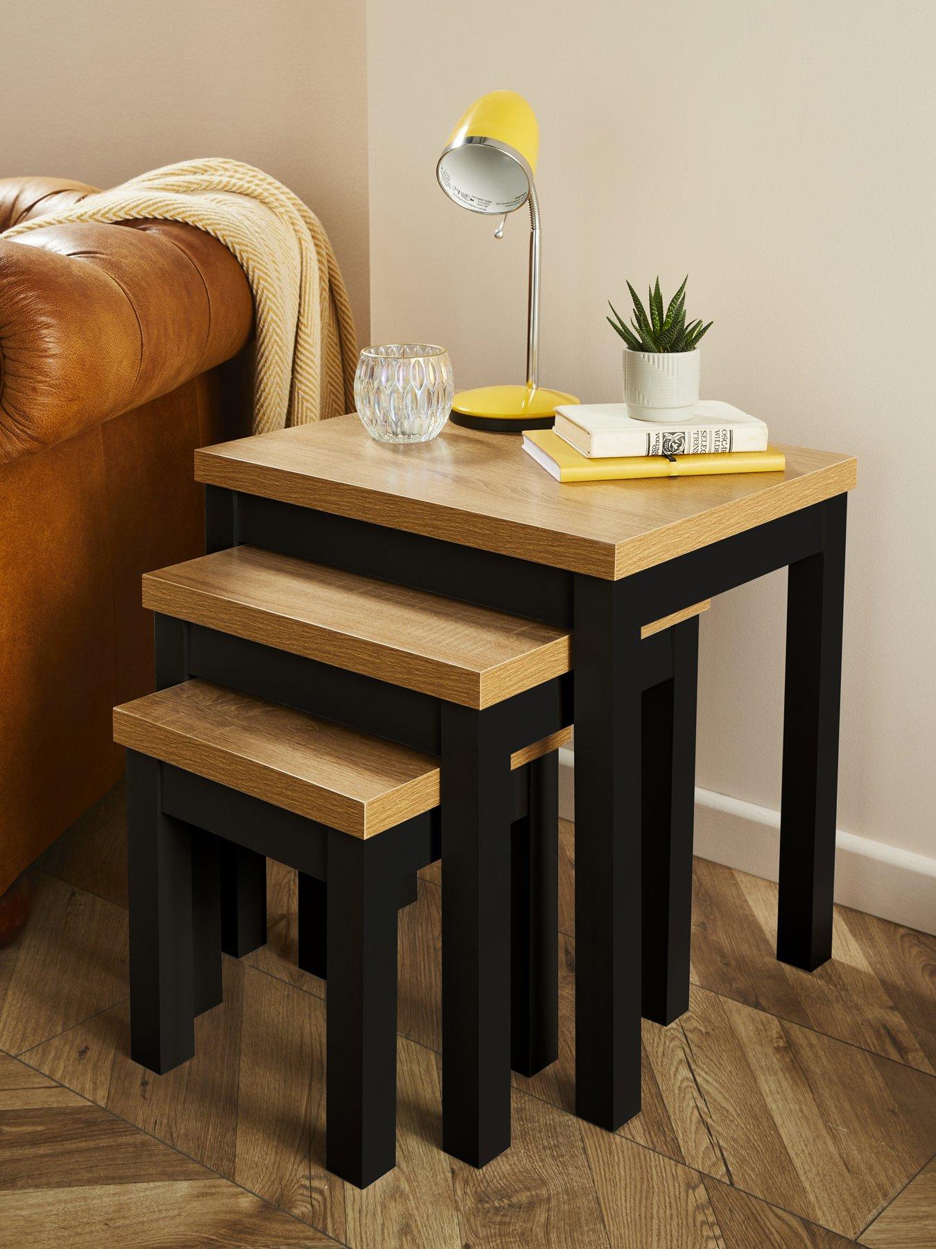 Lloyd Pascal Henley Set of 3 Nested Tables - Black/Oak | littlewoods.com