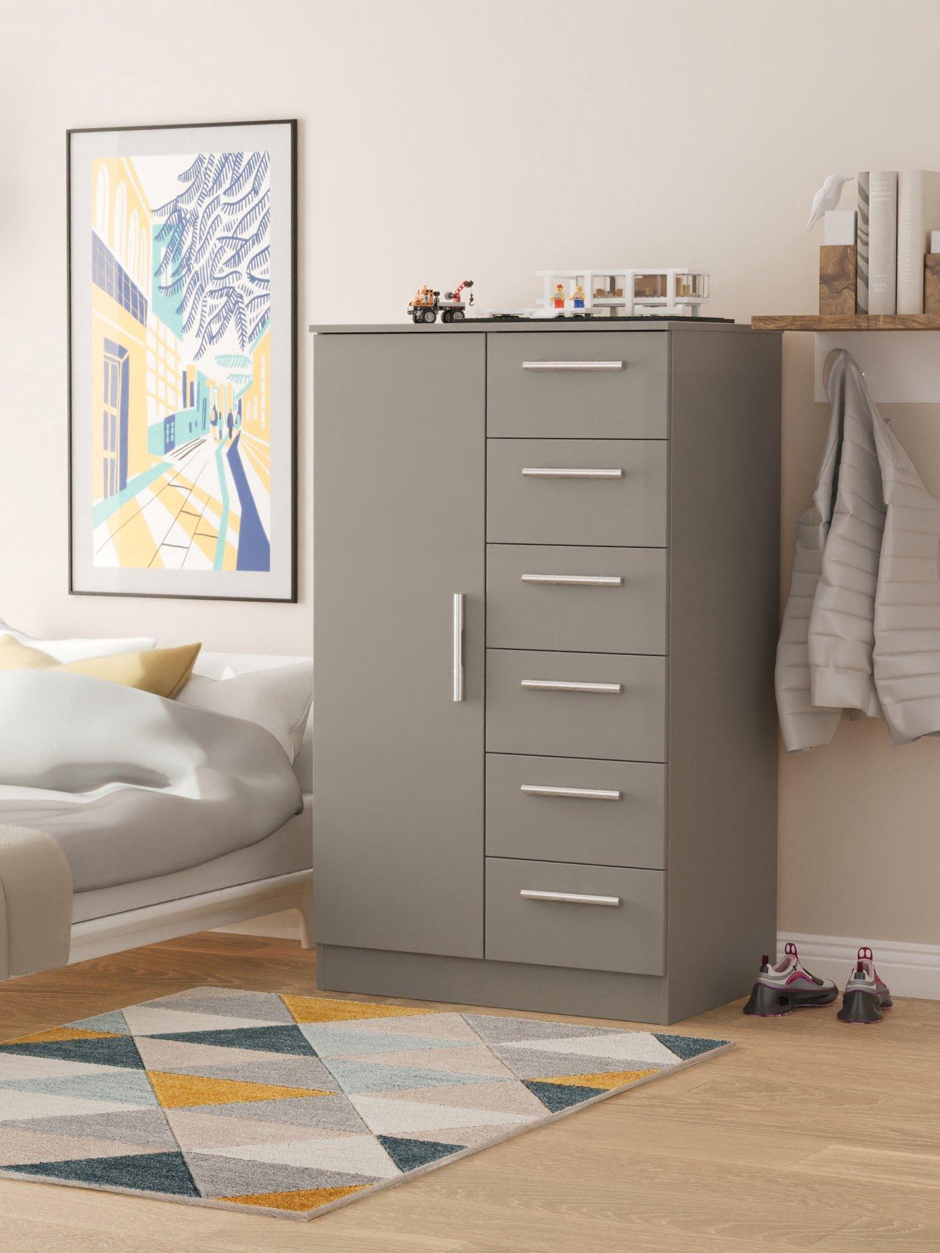 SWIFT Logan Ready Assembled 1 Door, 5 Drawer Midi Wardrobe - Grey ...