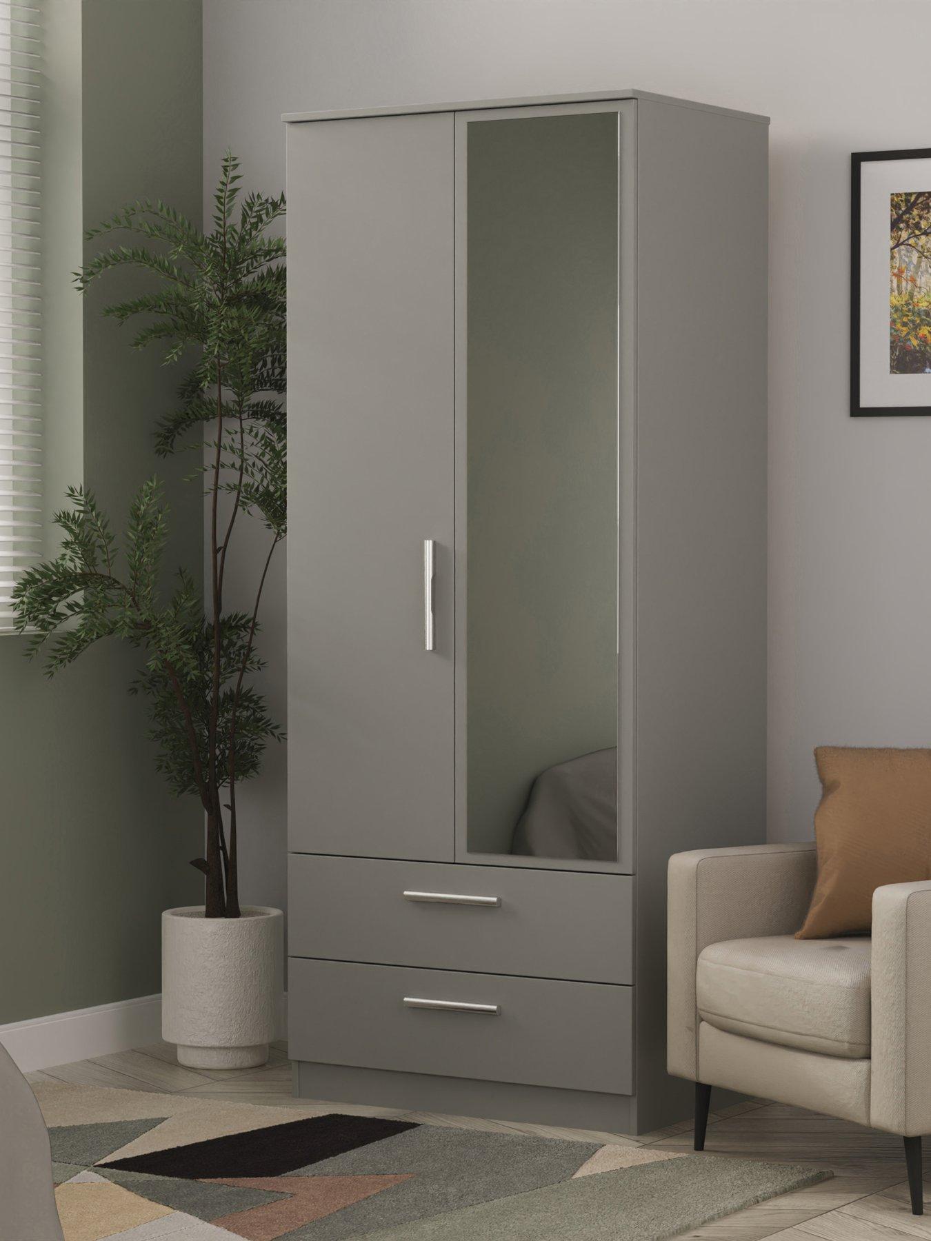 SWIFT Logan Ready Assembled 2 Door, 2 Drawer Mirrored Wardrobe - Grey ...