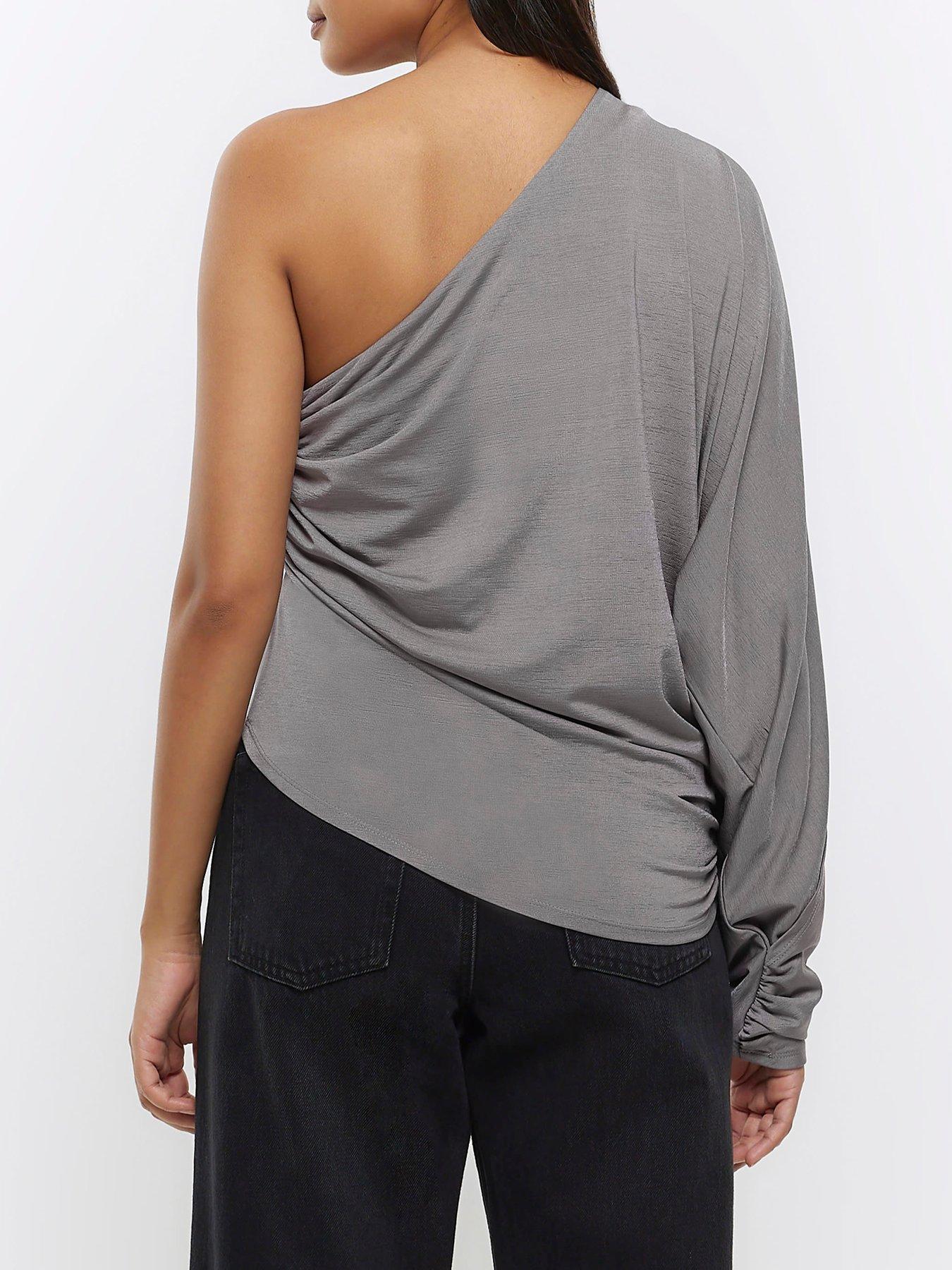 River Island One Shoulder Drape Top - Grey | littlewoods.com
