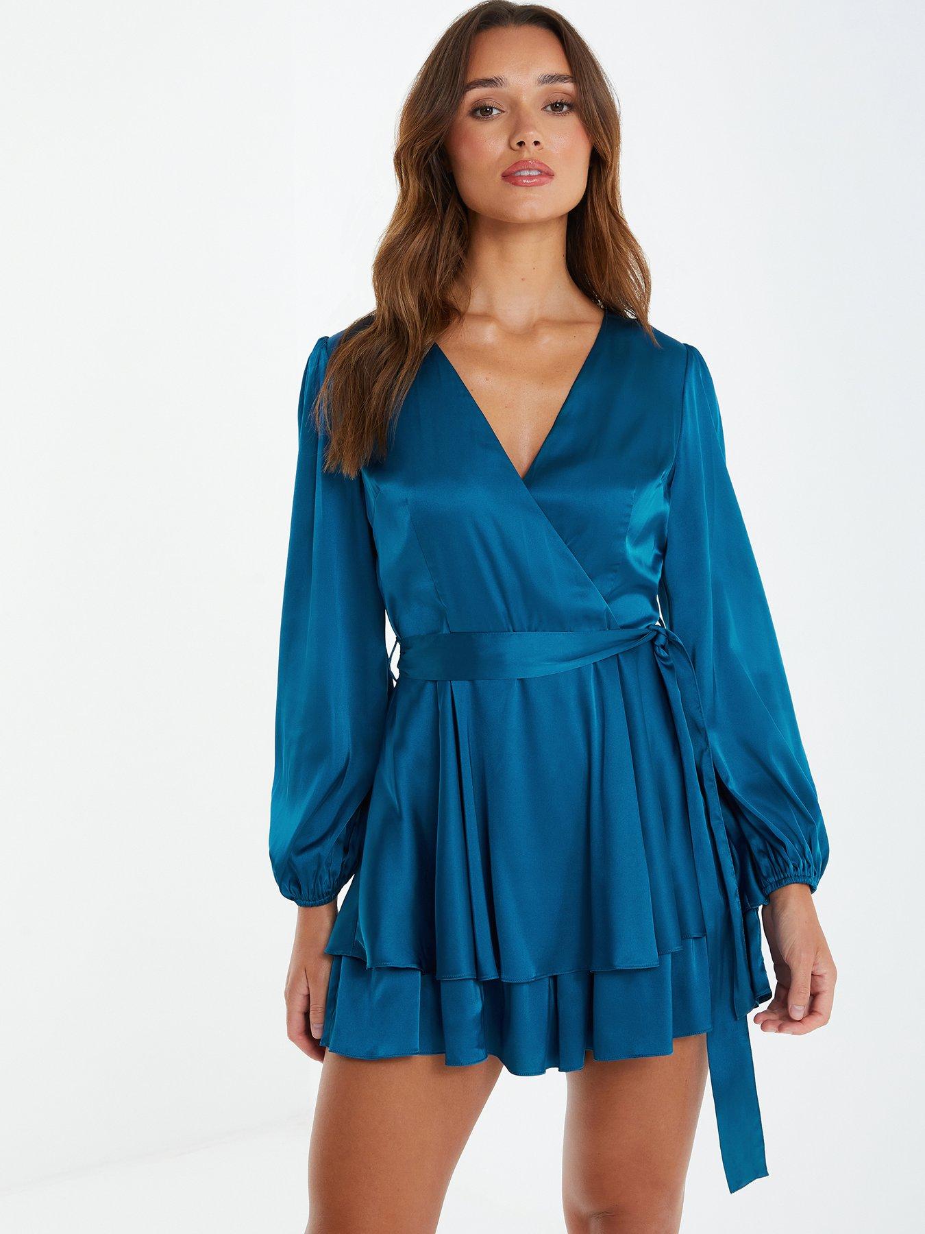 Quiz Teal Satin Tiered Playsuit | littlewoods.com
