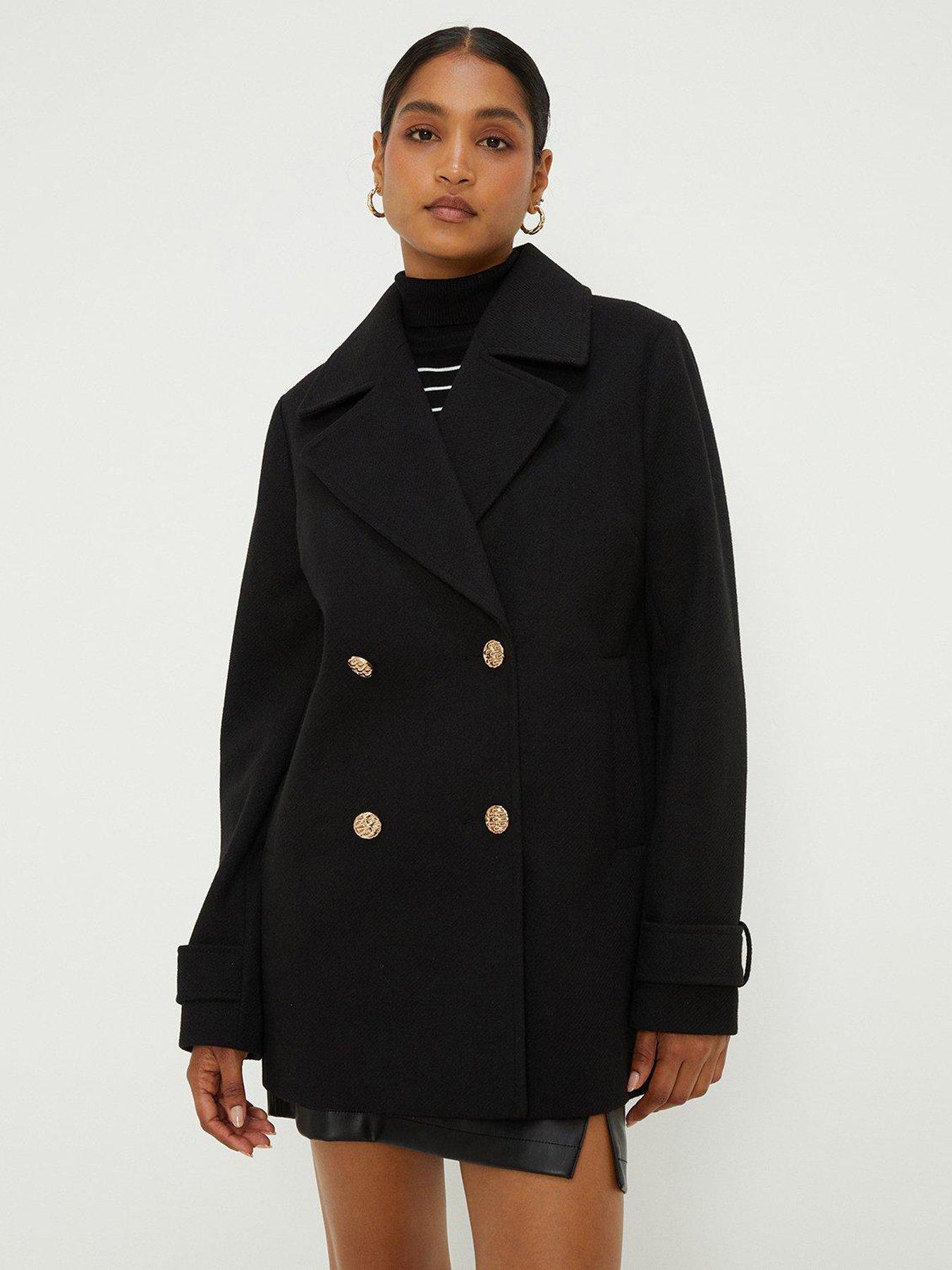 Dorothy Perkins Longline Peacoat - Black | littlewoods.com