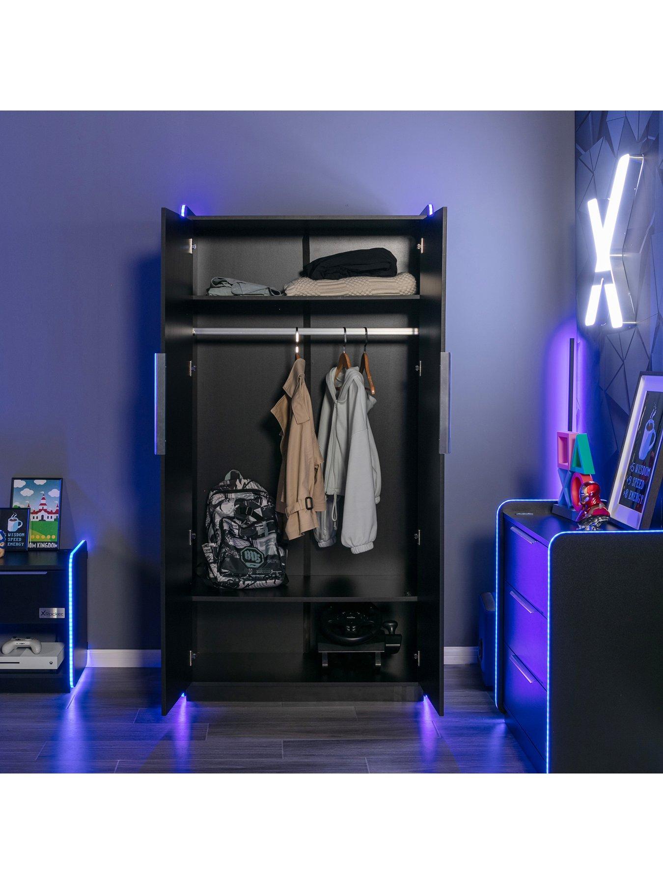 X Rocker Electra 2 Door, 1 Drawer Wardrobe with Neo Motion App Lighting ...