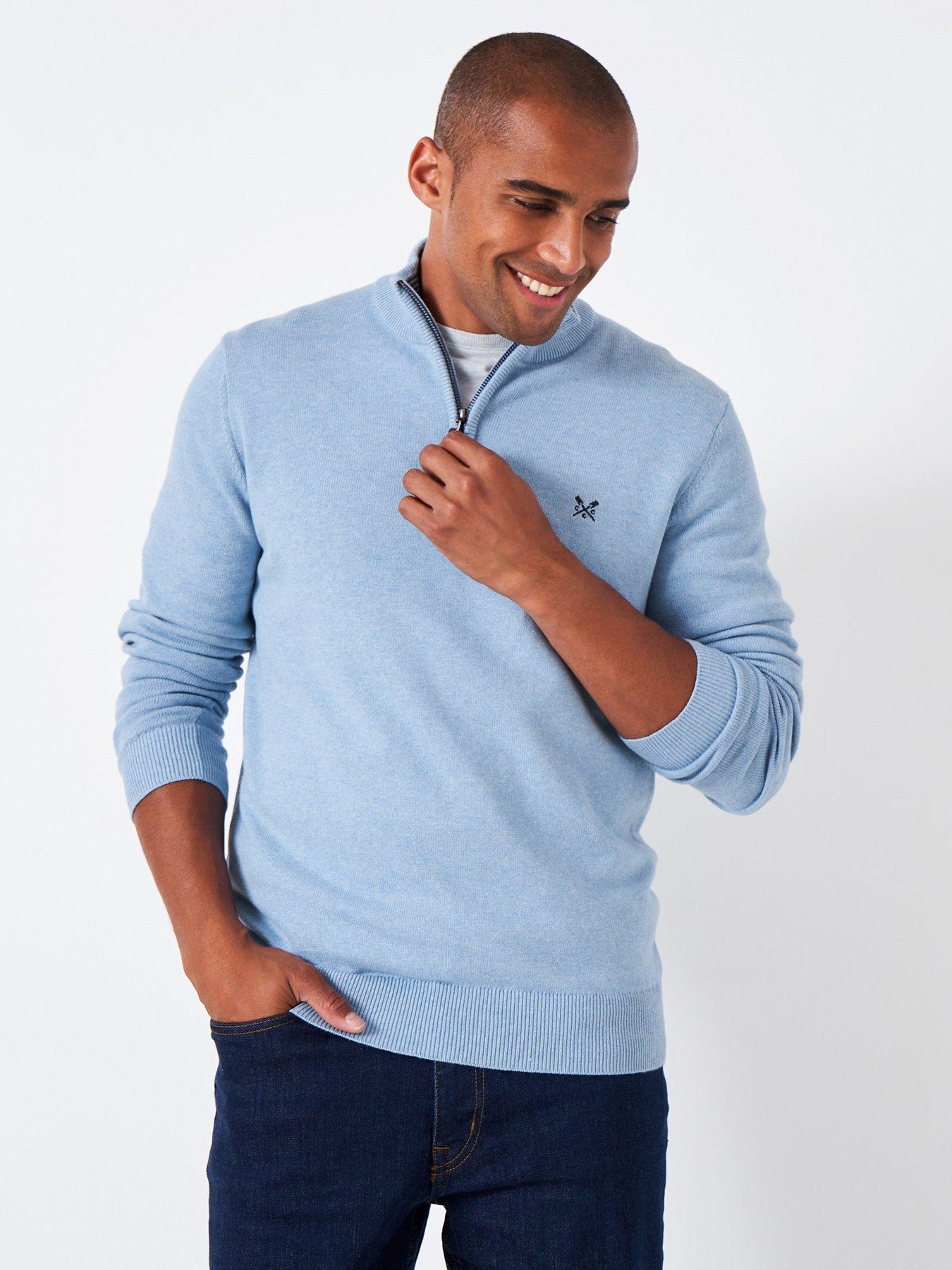 Crew Clothing Classic 1/2 Zip Neck Long Sleeved Top - Light Blue ...