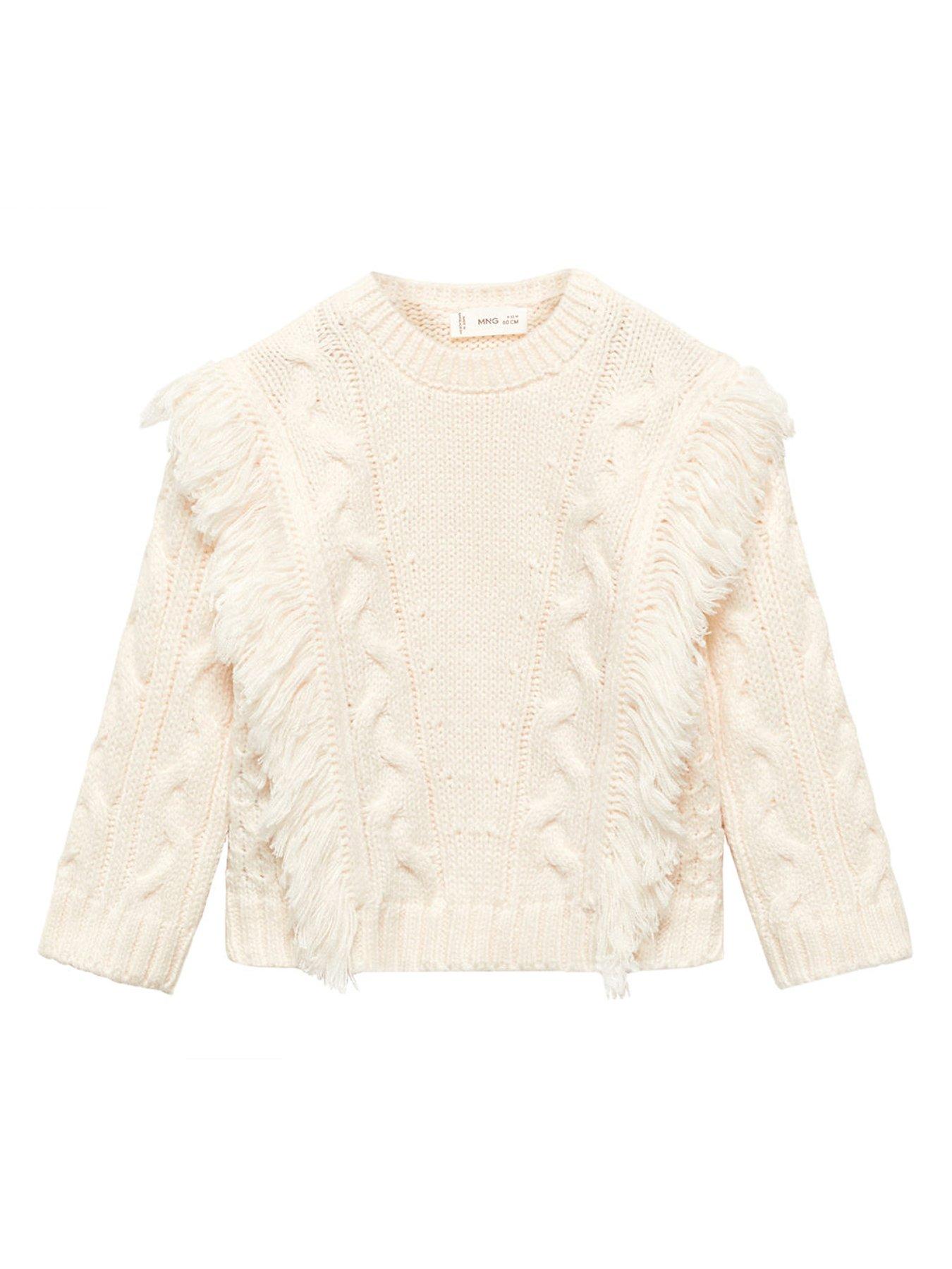 Mango Girls Fringe Cable Knitted Jumper - Cream | littlewoods.com