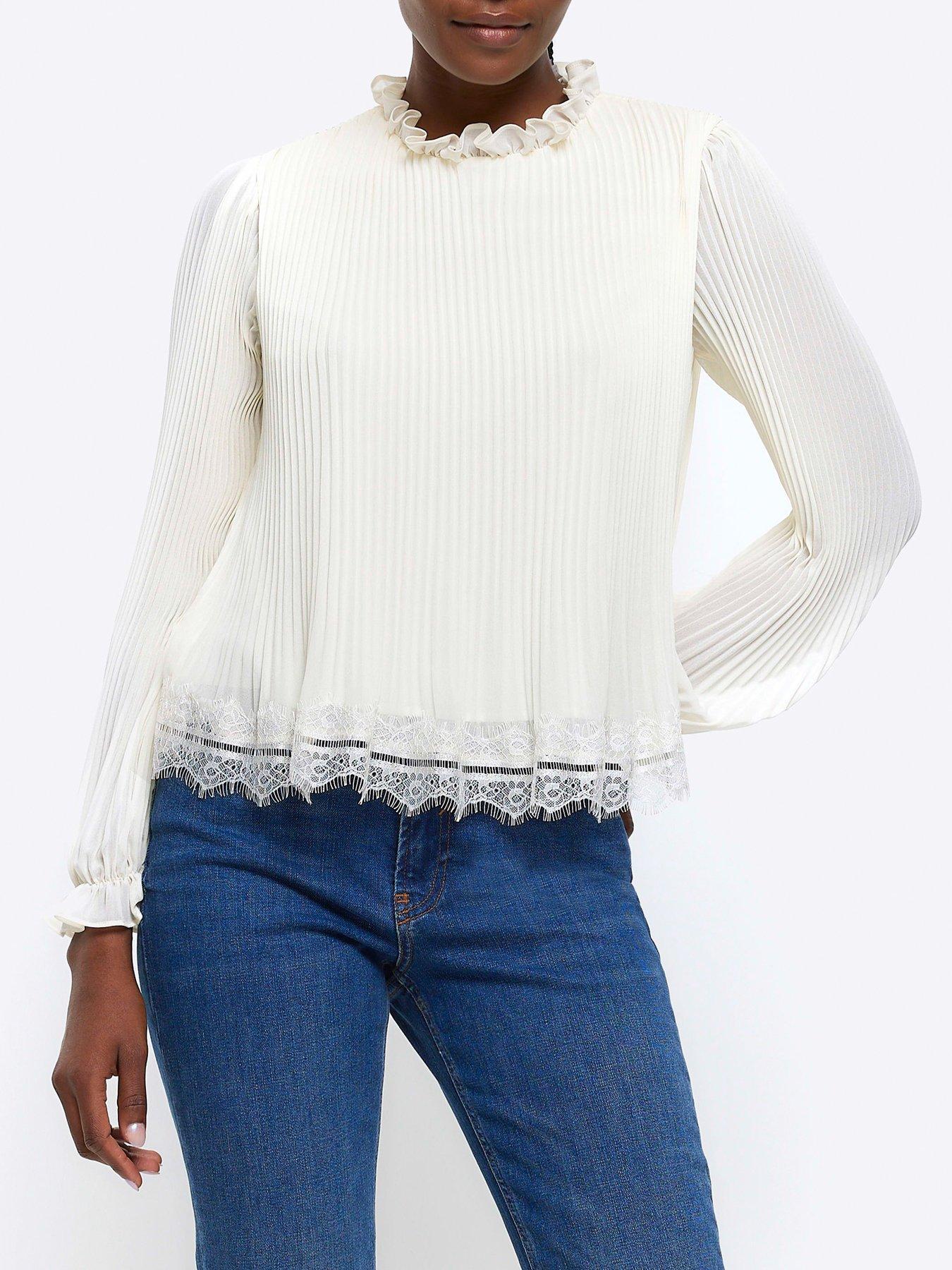 River Island High Neck Ruffle Top - Cream | littlewoods.com