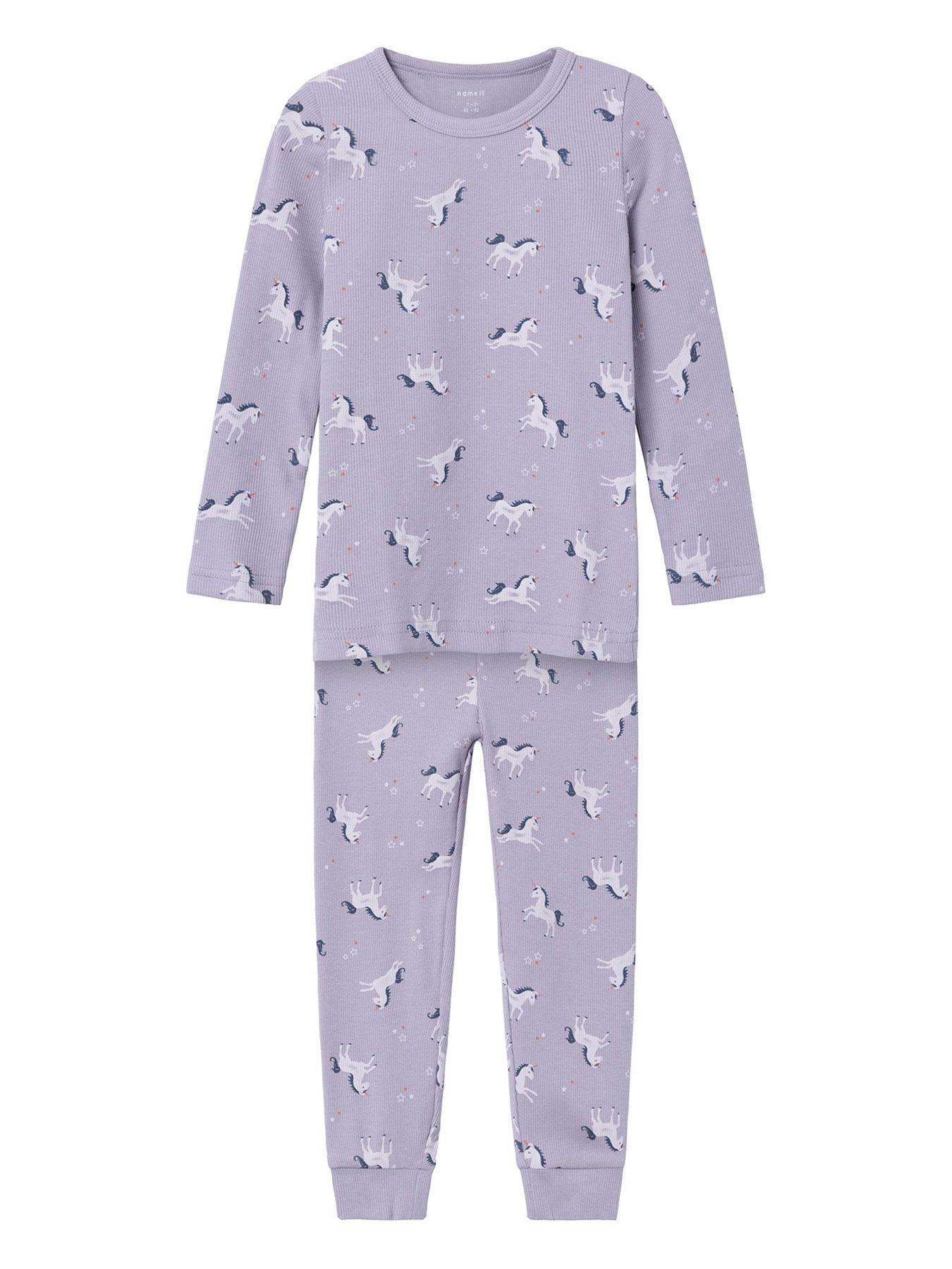Name It Mini Girls Unicorn Rib Pyjamas - Lavender Aura | littlewoods.com