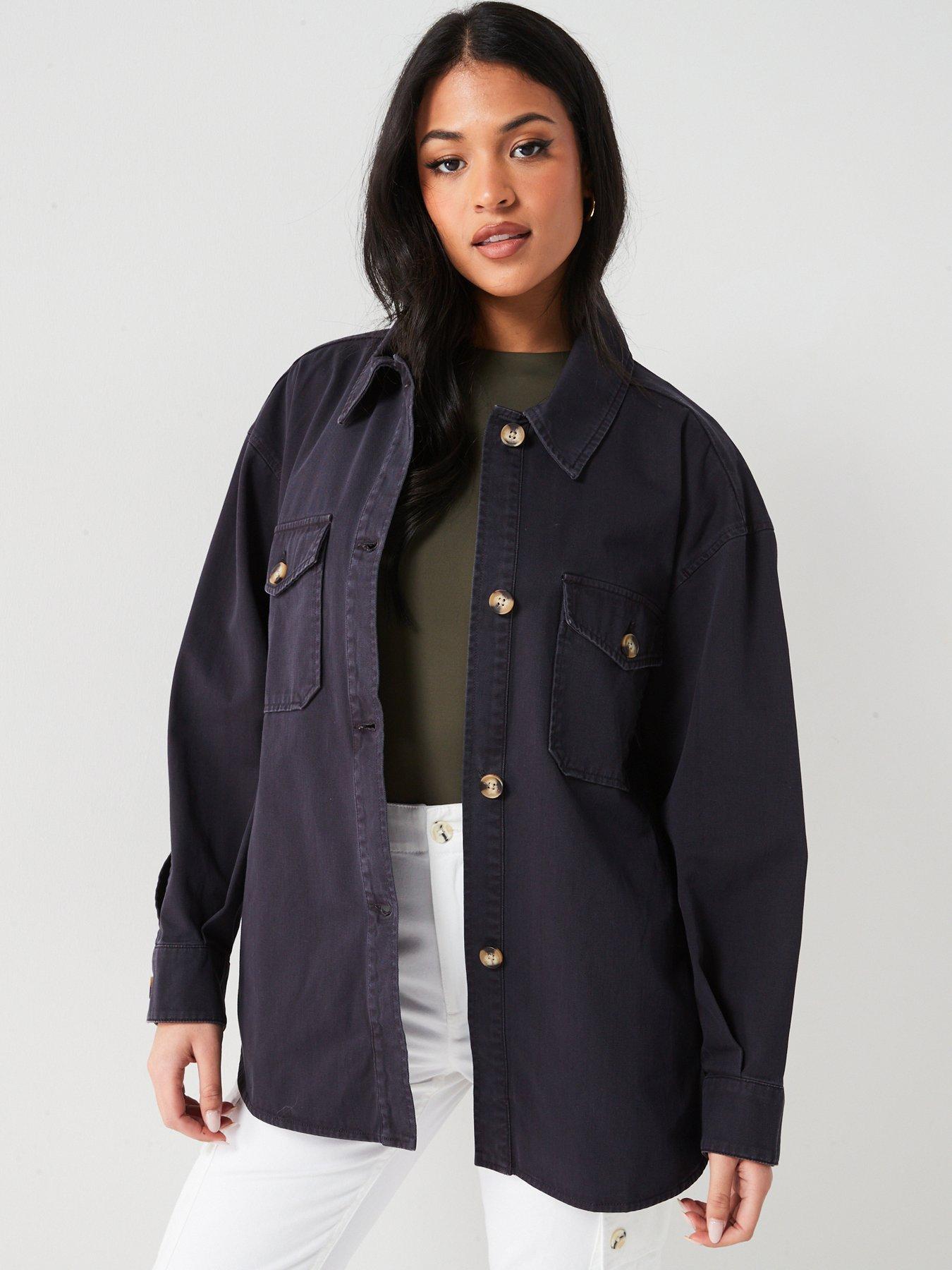 V by Very Short Washed Cotton Jacket - Navy | littlewoods.com