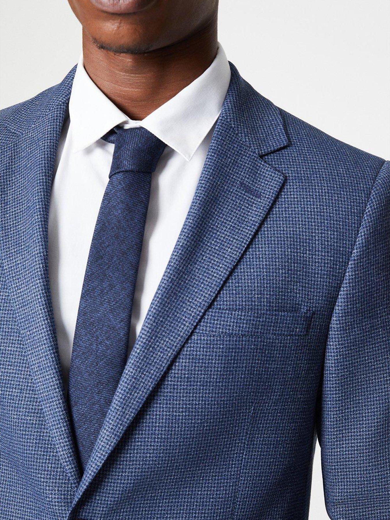 Burton Menswear London Burton Blue Puppytooth Slim Suit Jacket ...