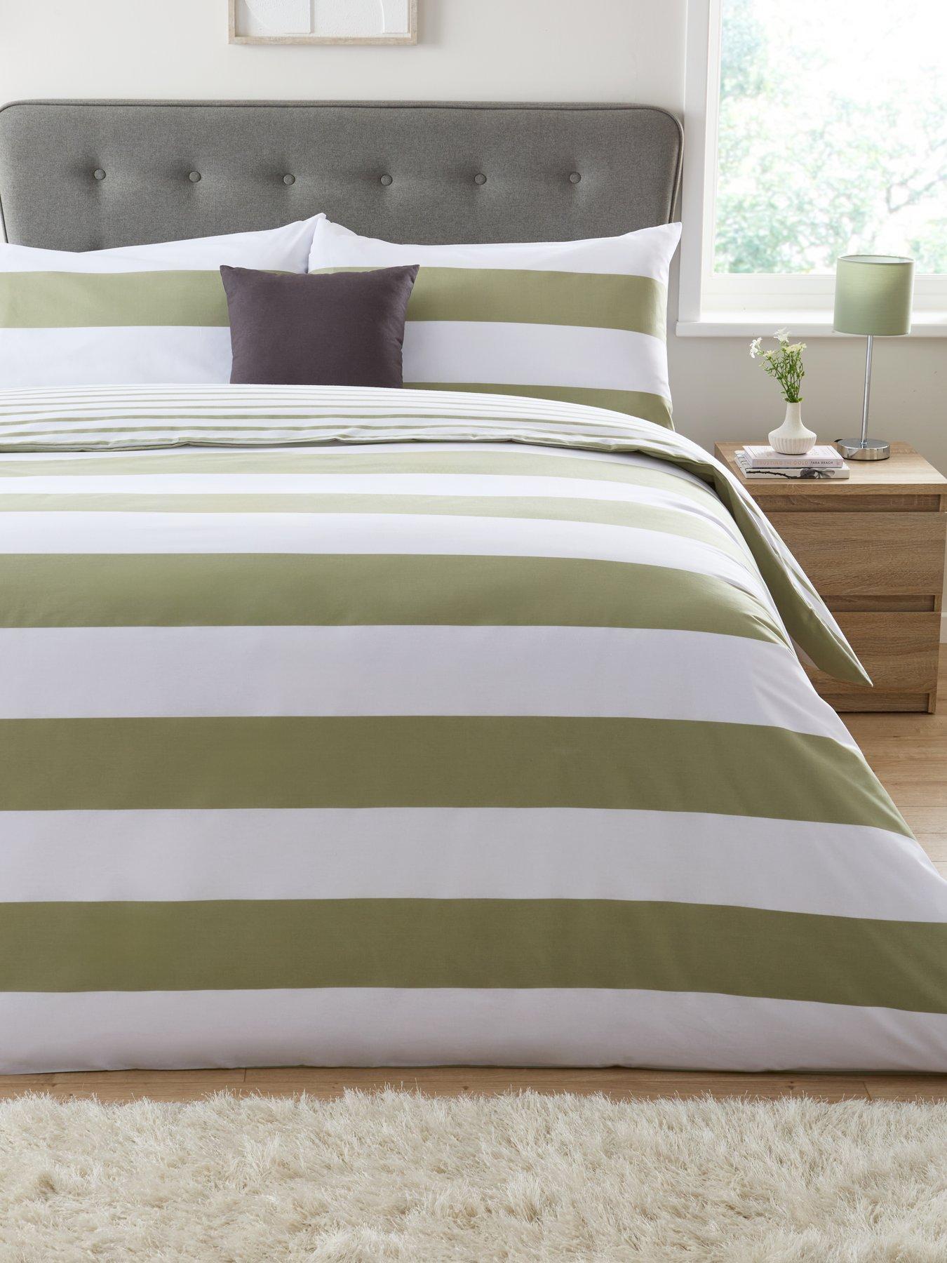 Everyday Modern Stripe Duvet Cover Set - Green/White | littlewoods.com