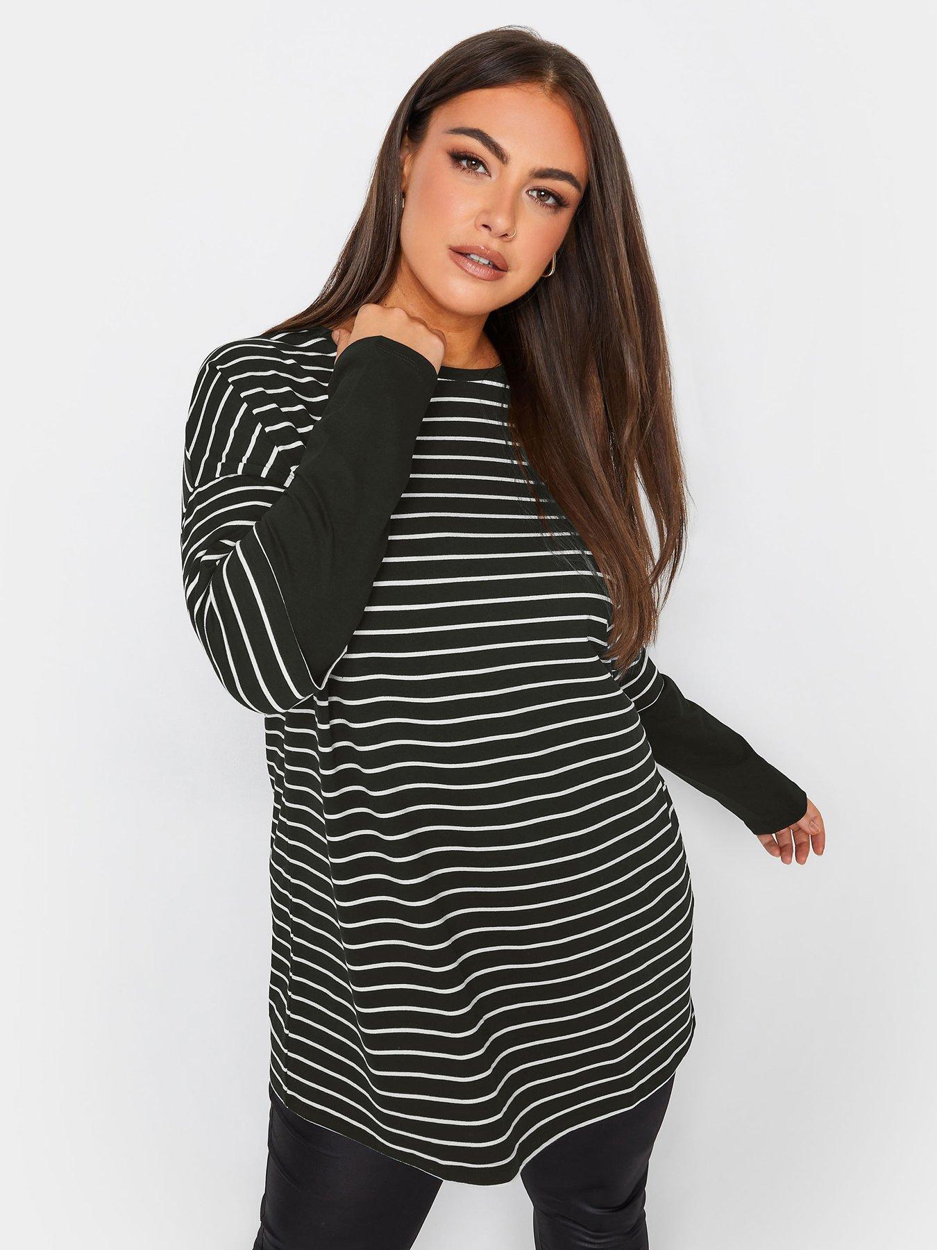 Yours Striped Double Layer Long Sleeve T-shirt - Black | littlewoods.com