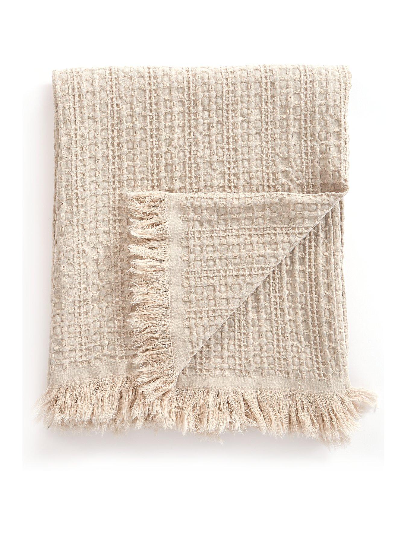 Very Home Textured Waffle Cotton Bedspread Throw – Natural ...