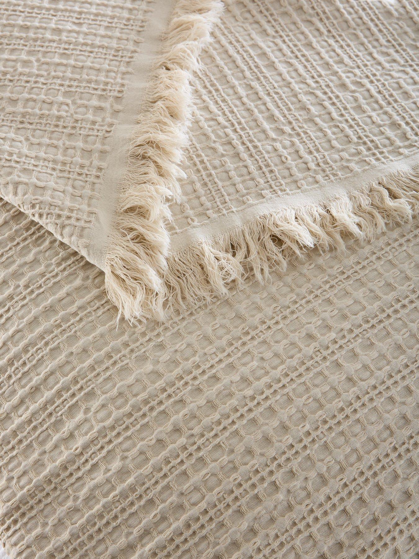 Very Home Textured Waffle Cotton Bedspread Throw – Natural | Littlewoods