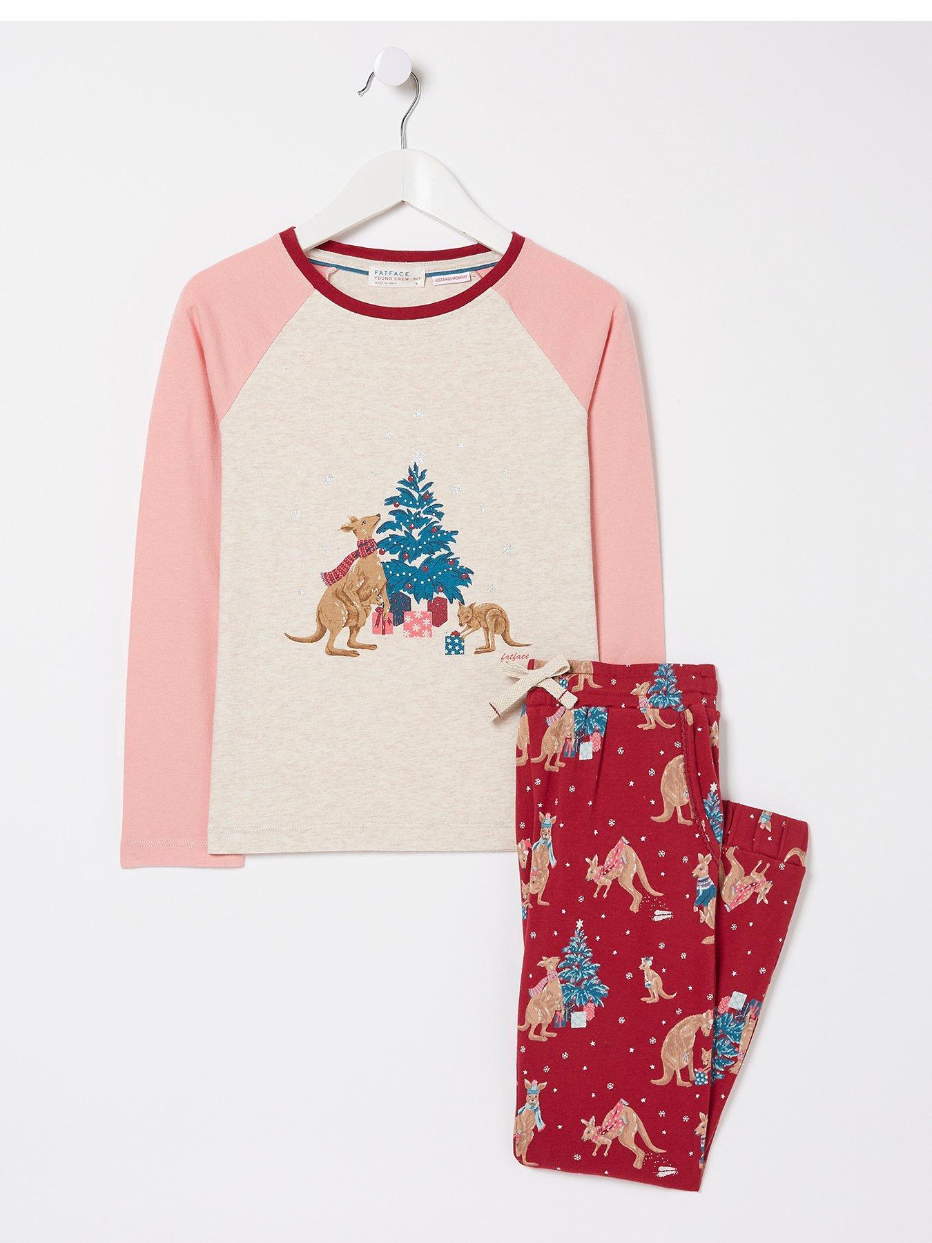 FatFace Girls Kangaroo Christmas Pyjama Set - Pink | littlewoods.com