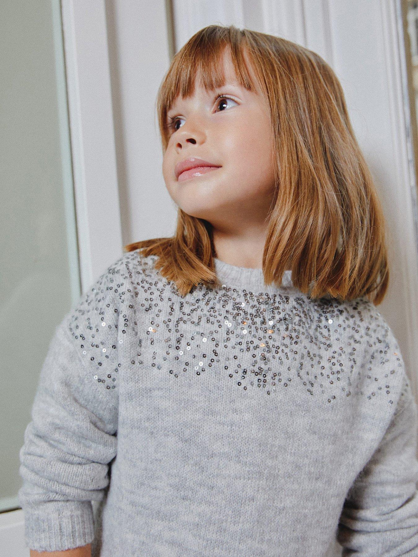 Mango Younger Girls Sequin Jumper - Grey | littlewoods.com
