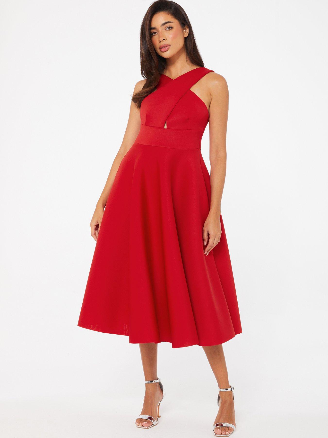 Quiz Red Cross Front Skater Dress | littlewoods.com
