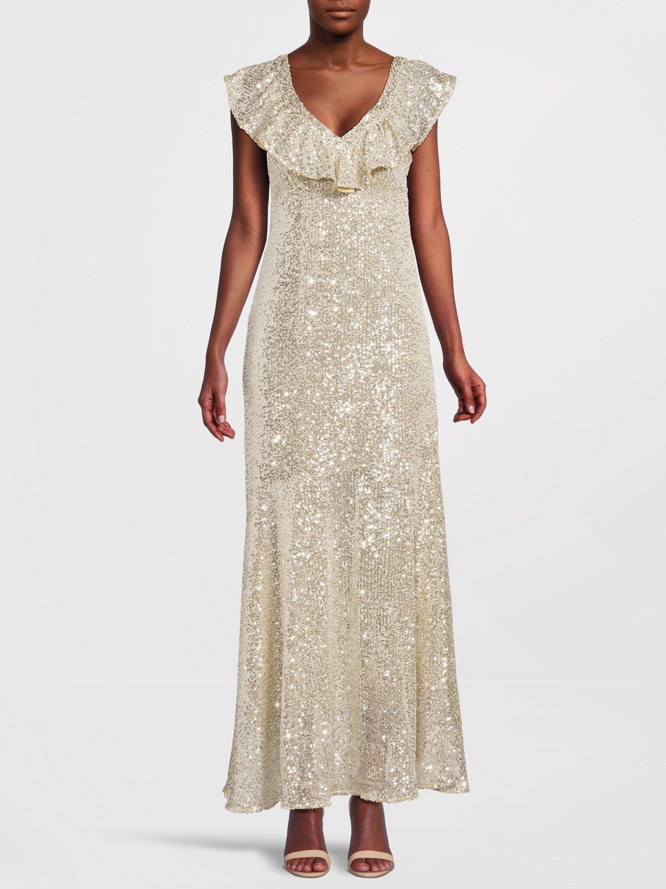 Olivia Rubin Rex Sequin Frill Maxi Dress - Silver | littlewoods.com