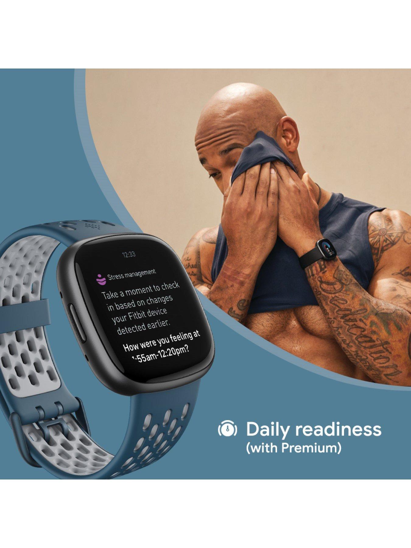 Fitbit Versa 4 (Black/Graphite) Smartwatch with Additional Sports Strap ...