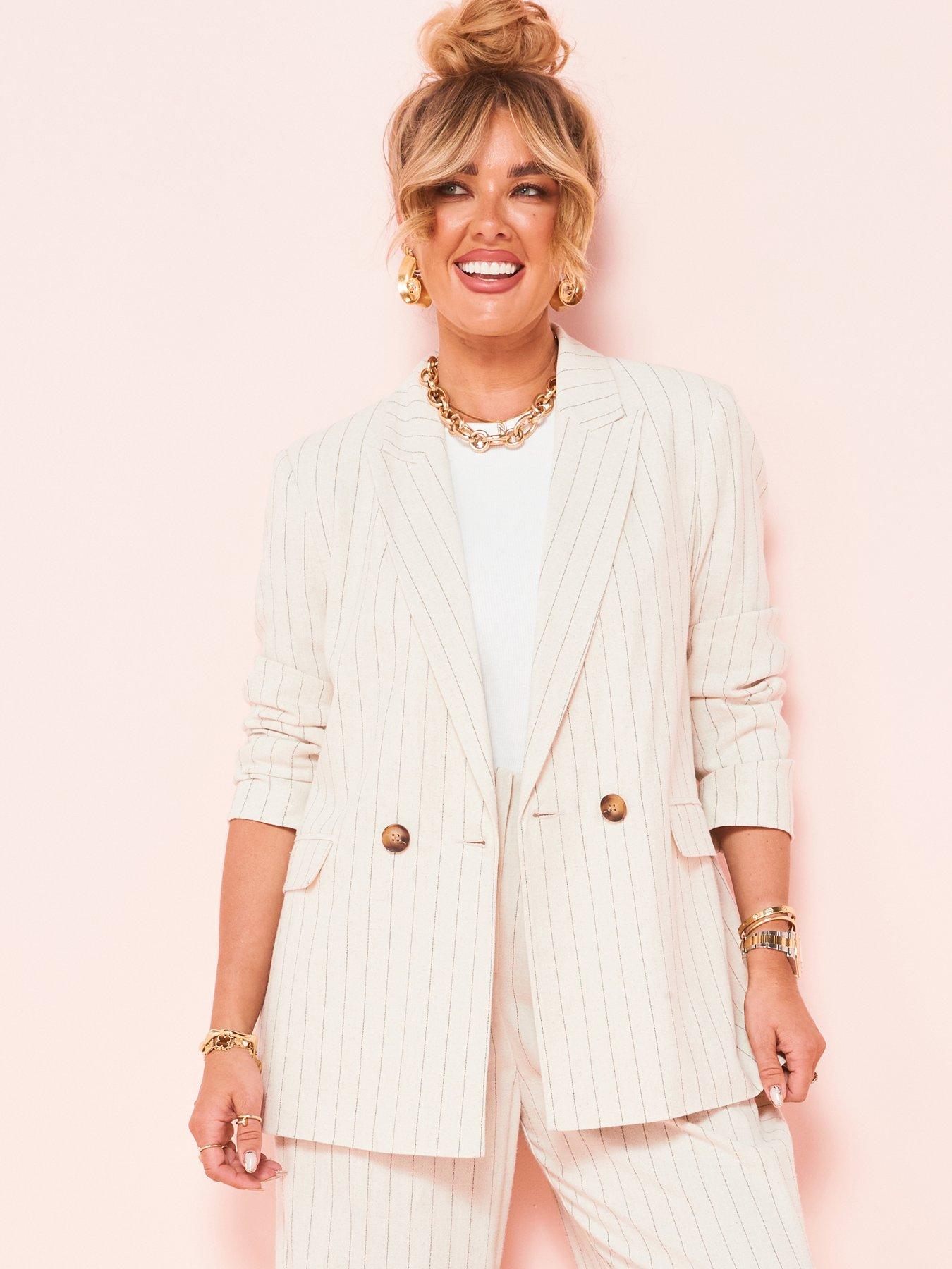 V by Very X Tara Maynard Stripe Linen Blazer Co-ord - Beige | Littlewoods