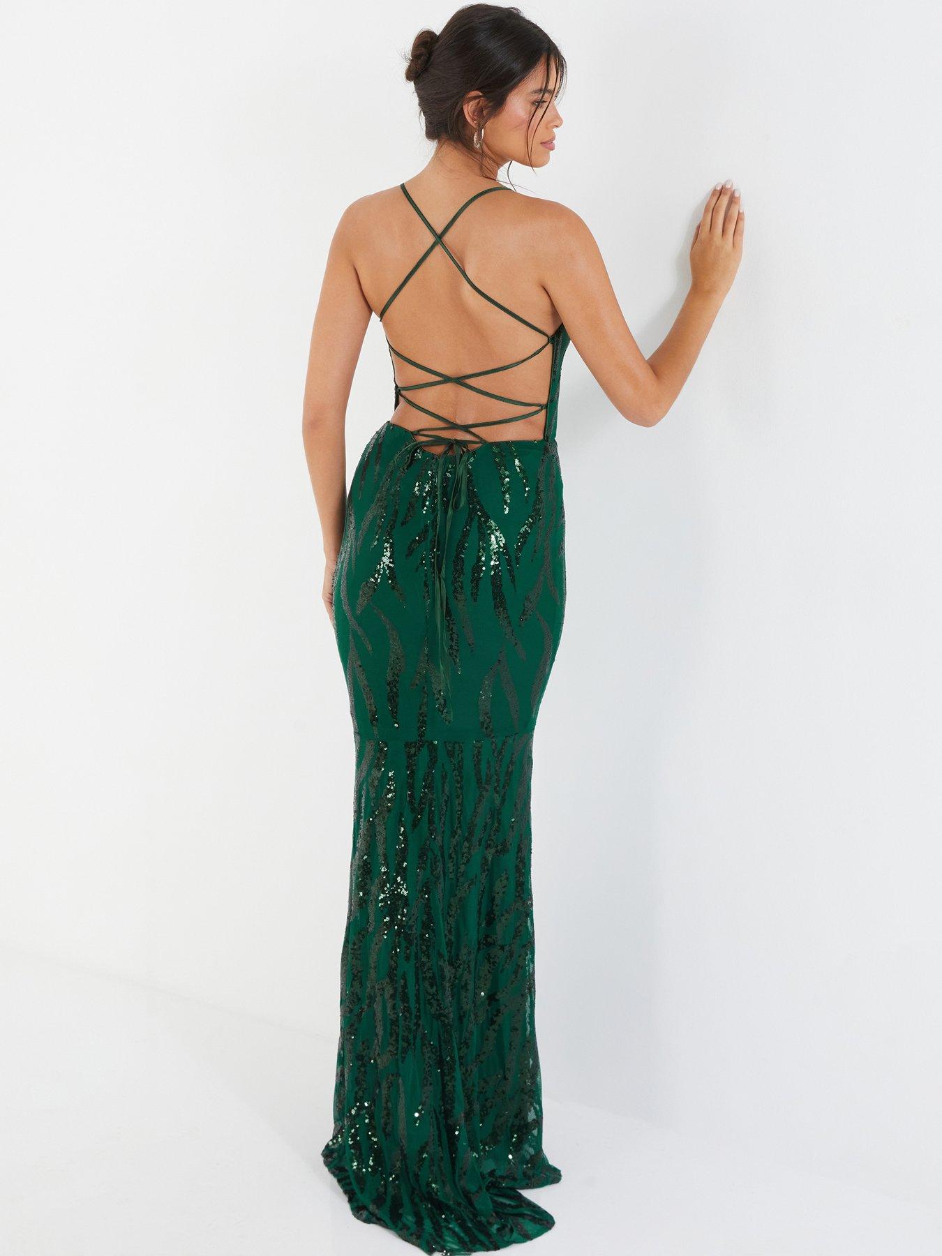 Quiz Green Sequin Cross Back Maxi Dress | littlewoods.com