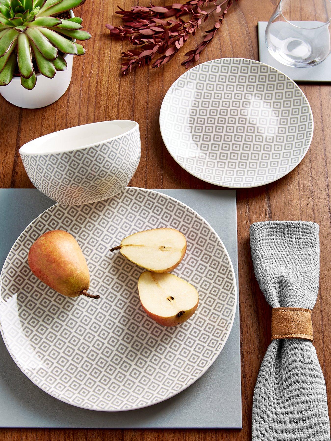 Very Home Geo 12-Piece Dinner Set in Grey | Littlewoods
