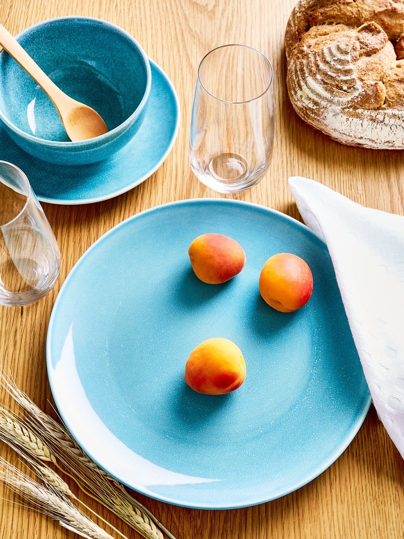 The Very Collection Blue Rennes Reactive Glaze 12-Piece Dinner Set ...