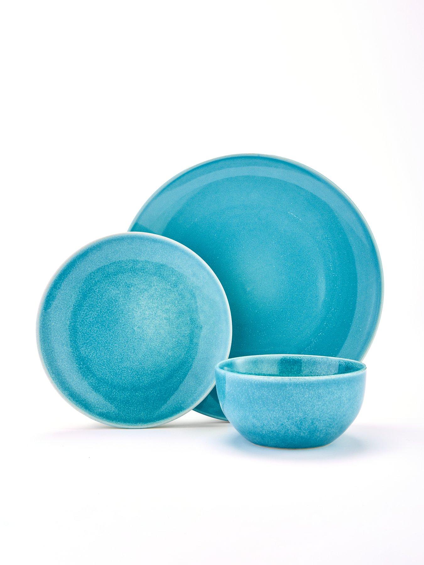 The Very Collection Blue Rennes Reactive Glaze 12-Piece Dinner Set ...