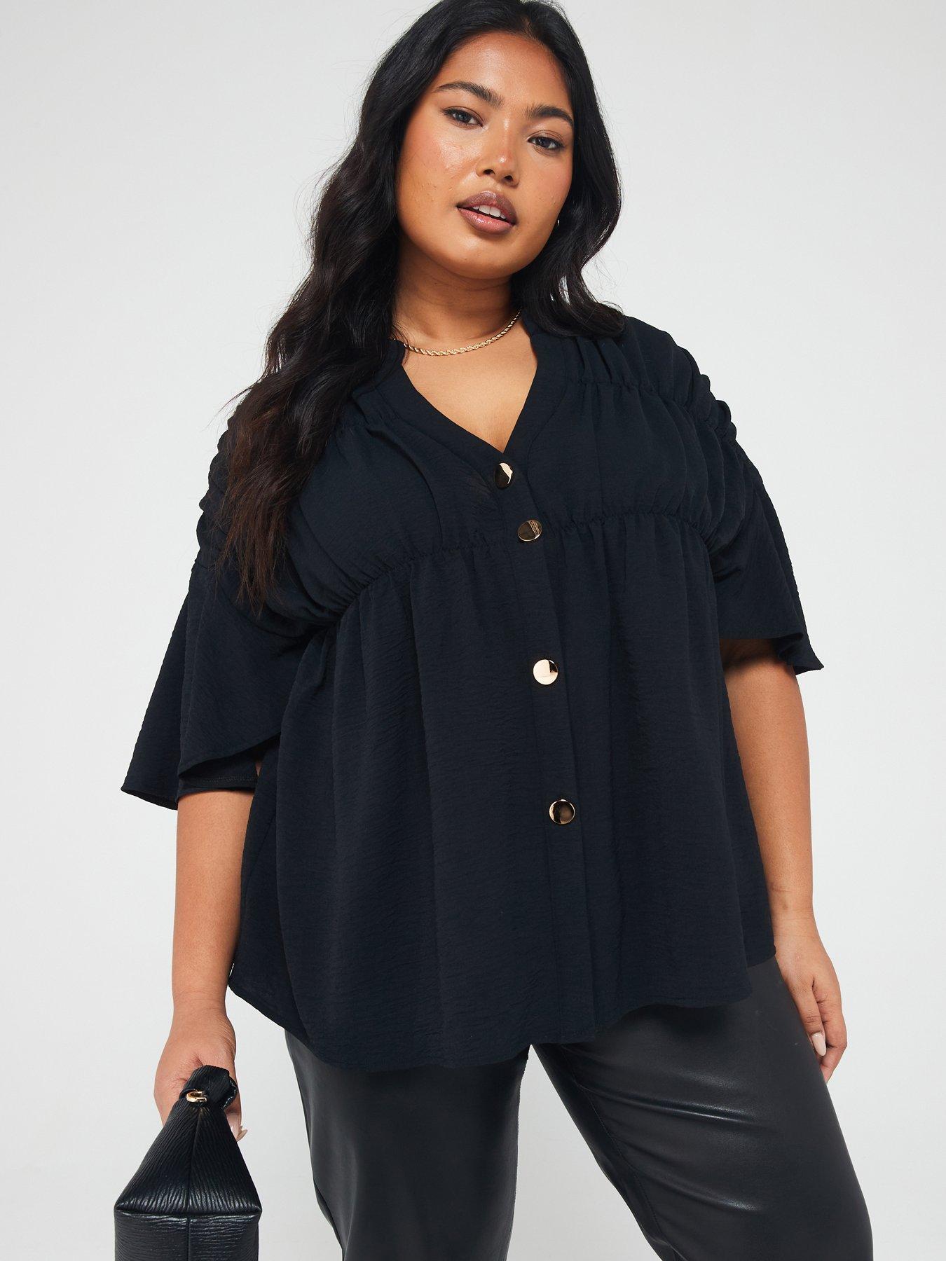 AX PARIS CURVE Ruched Shirt - Black | littlewoods.com