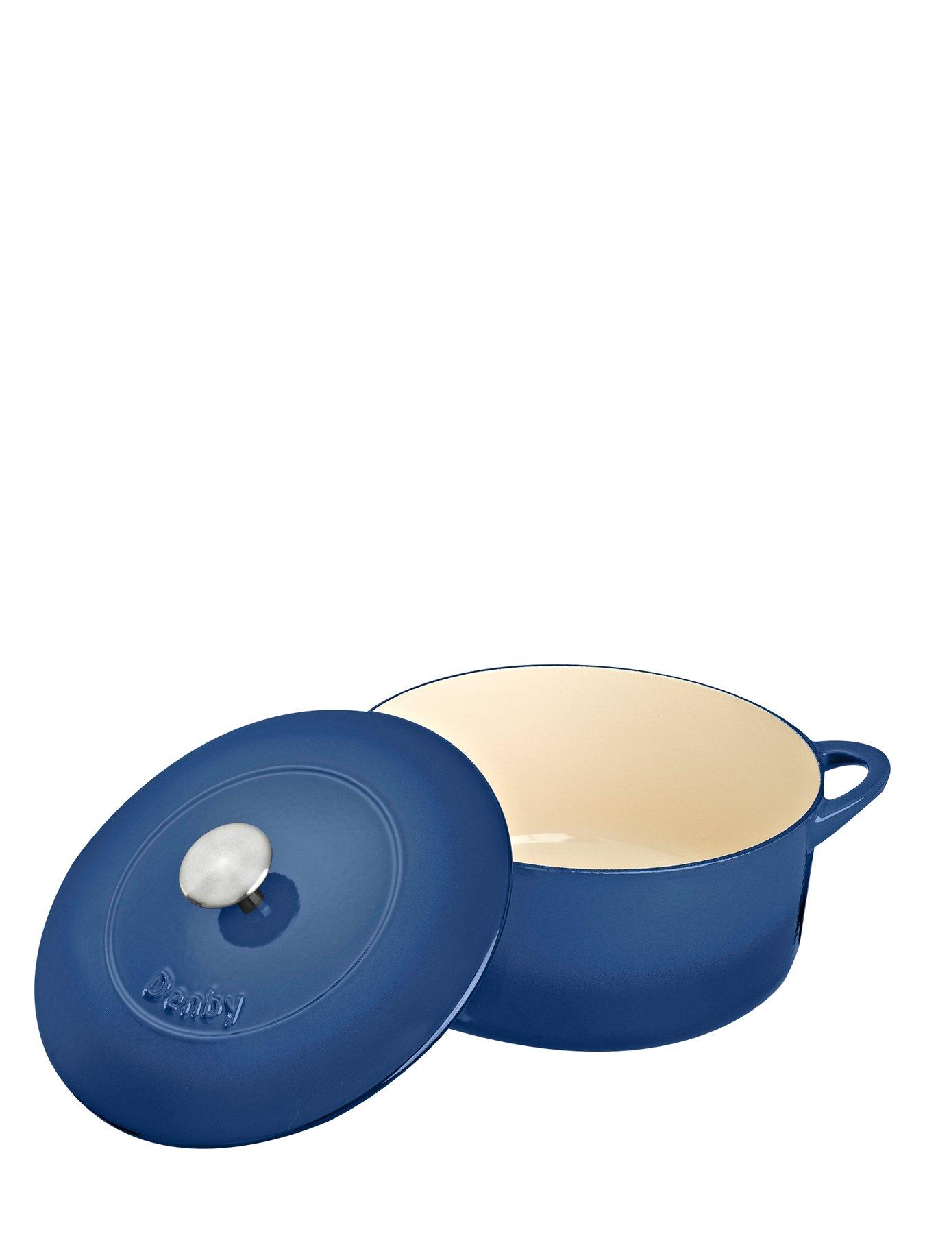 Denby 26 cm Round Cast Iron Casserole Pot in Cobalt Blue | Littlewoods