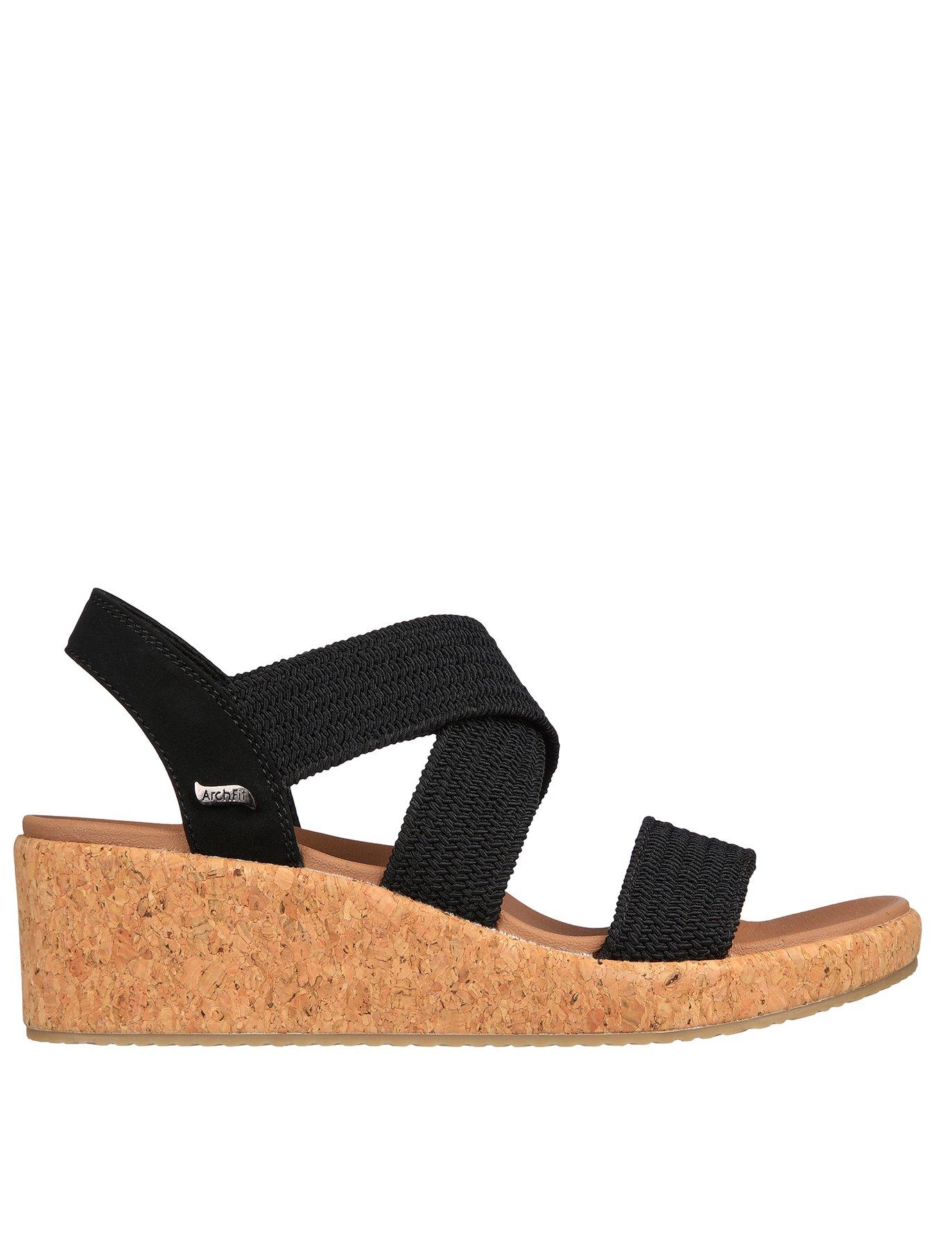 Skechers Arch Fit Beverlee Stretch Raffia Cross Band Sling Back Wedge ...