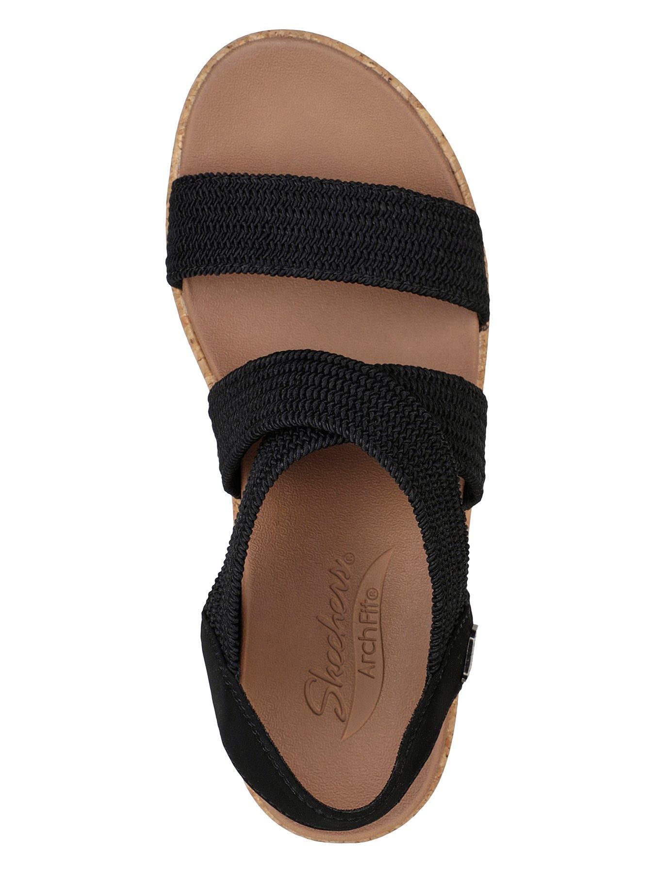 Skechers Arch Fit Beverlee Stretch Raffia Cross Band Sling Back Wedge ...