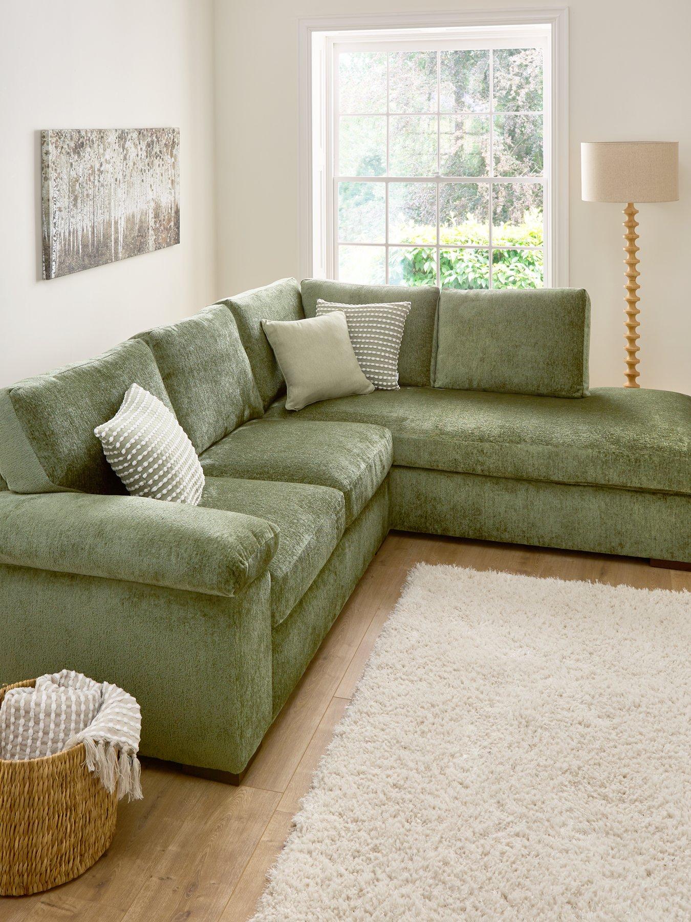Very Home Salerno Standard Back Fabric Right Hand Corner Chaise Sofa Olive Green FSC Certified littlewoods