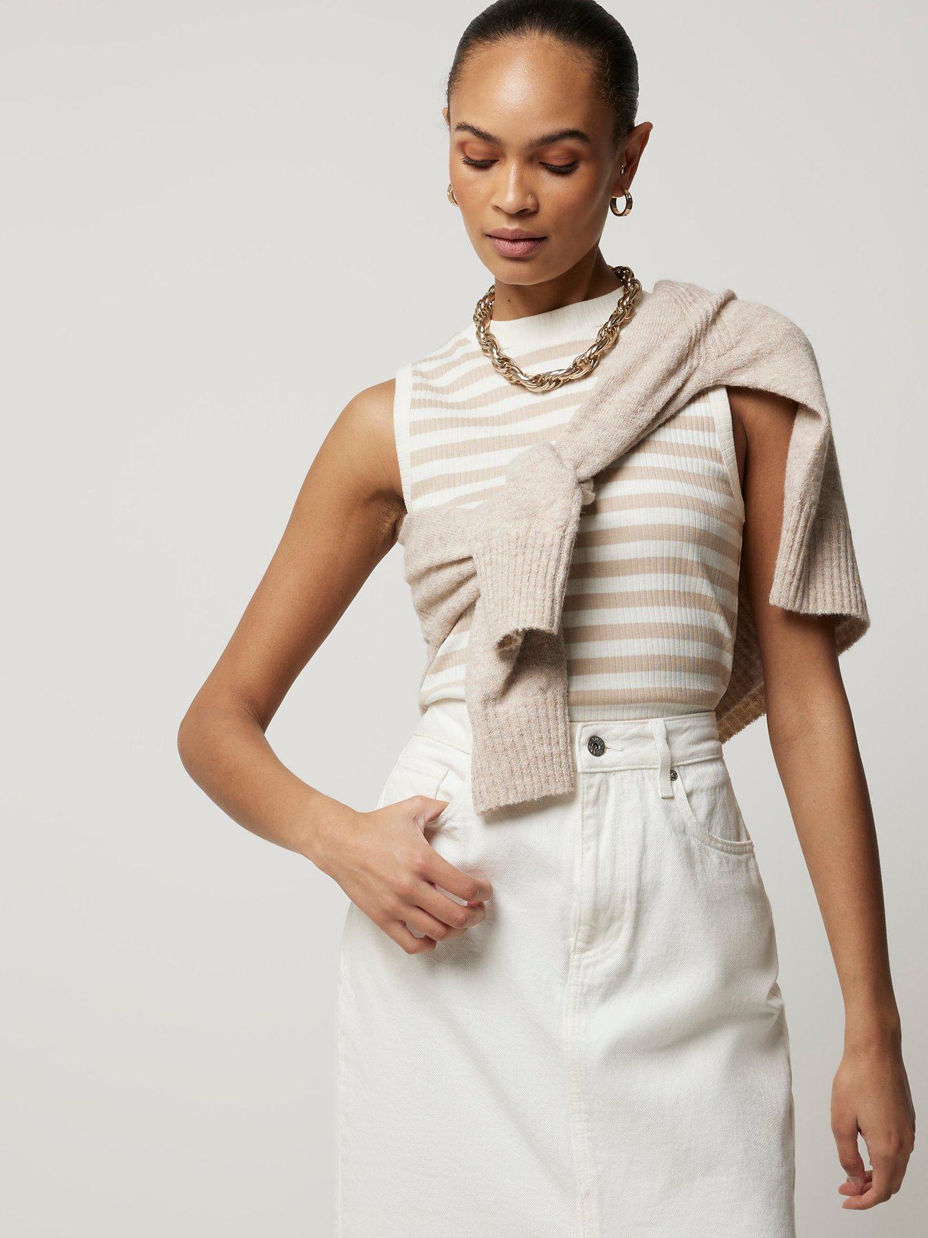 River Island Stripe Ribbed Tank Top - Beige | littlewoods.com
