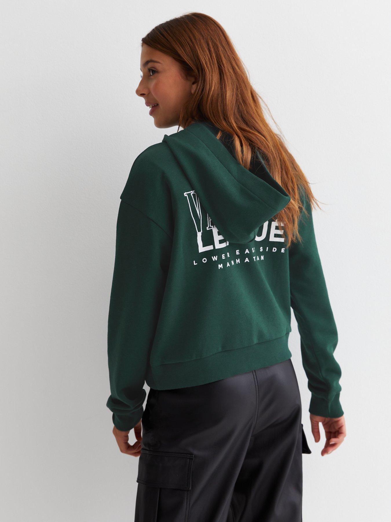 New Look 915 Girls Dark Green Varsity Crop Logo Hoodie | littlewoods.com