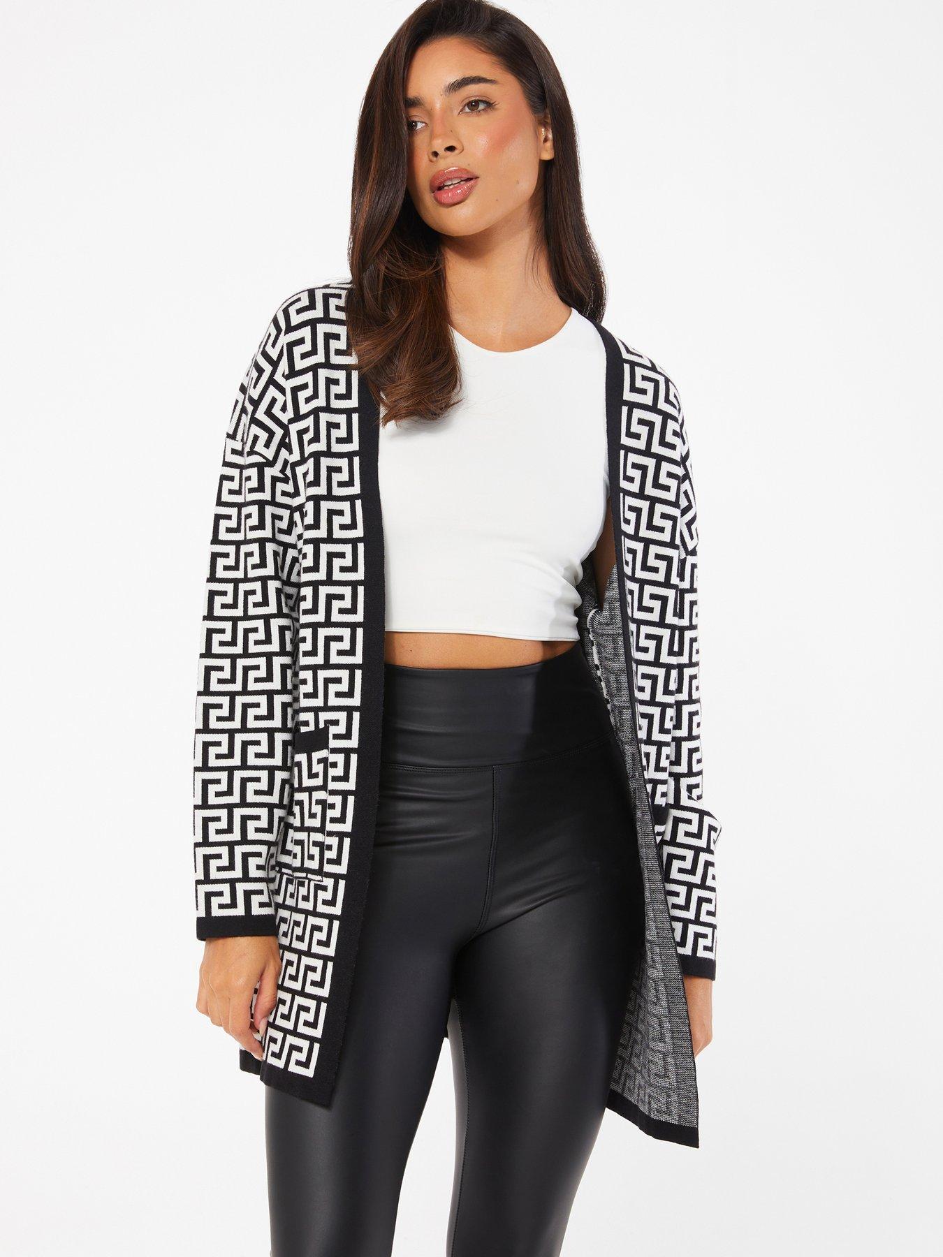 Quiz Black Trim Geometric Print Knitted Cardigan | littlewoods.com