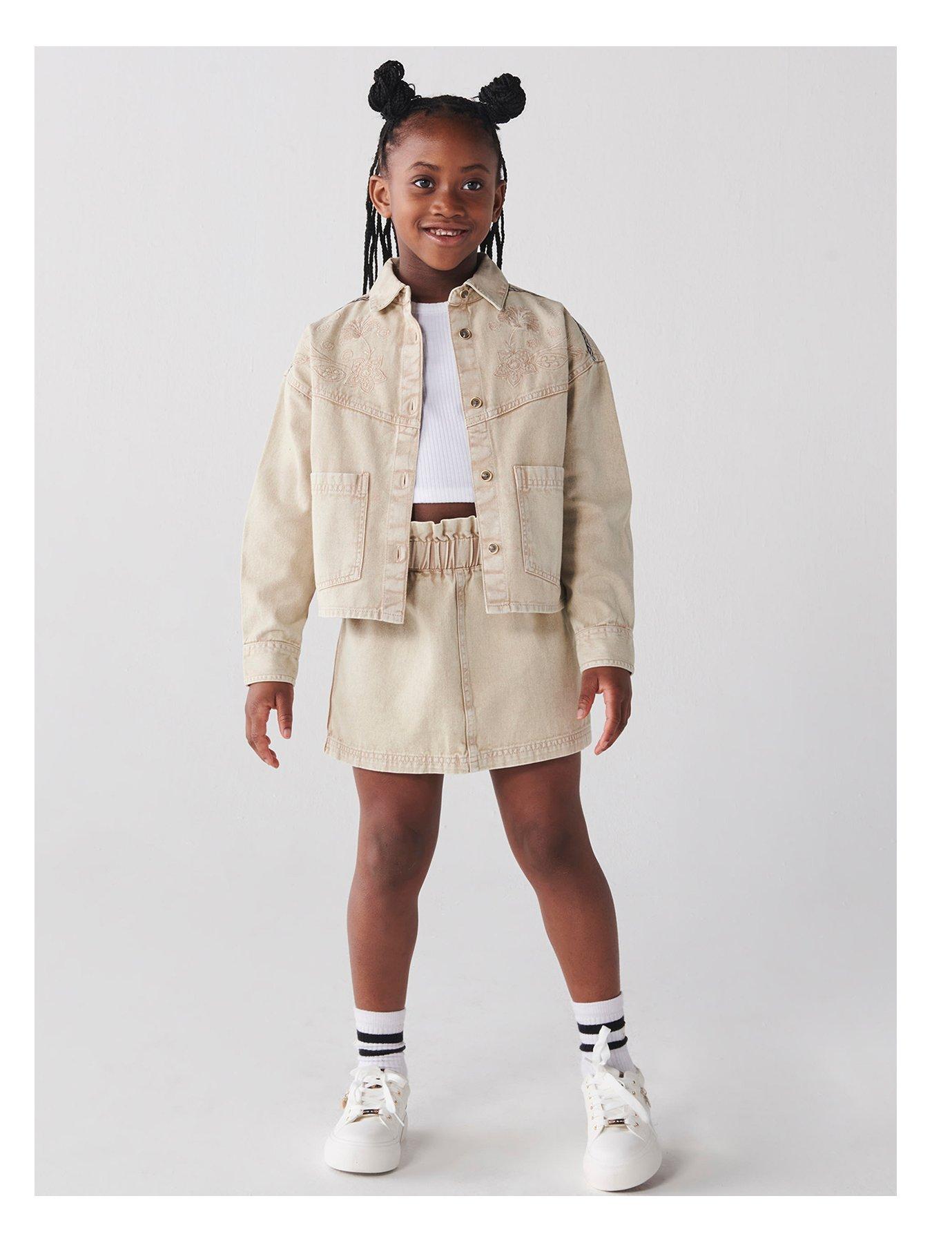 River Island Girls Embroidered Shacket 3 Piece Set - Beige ...