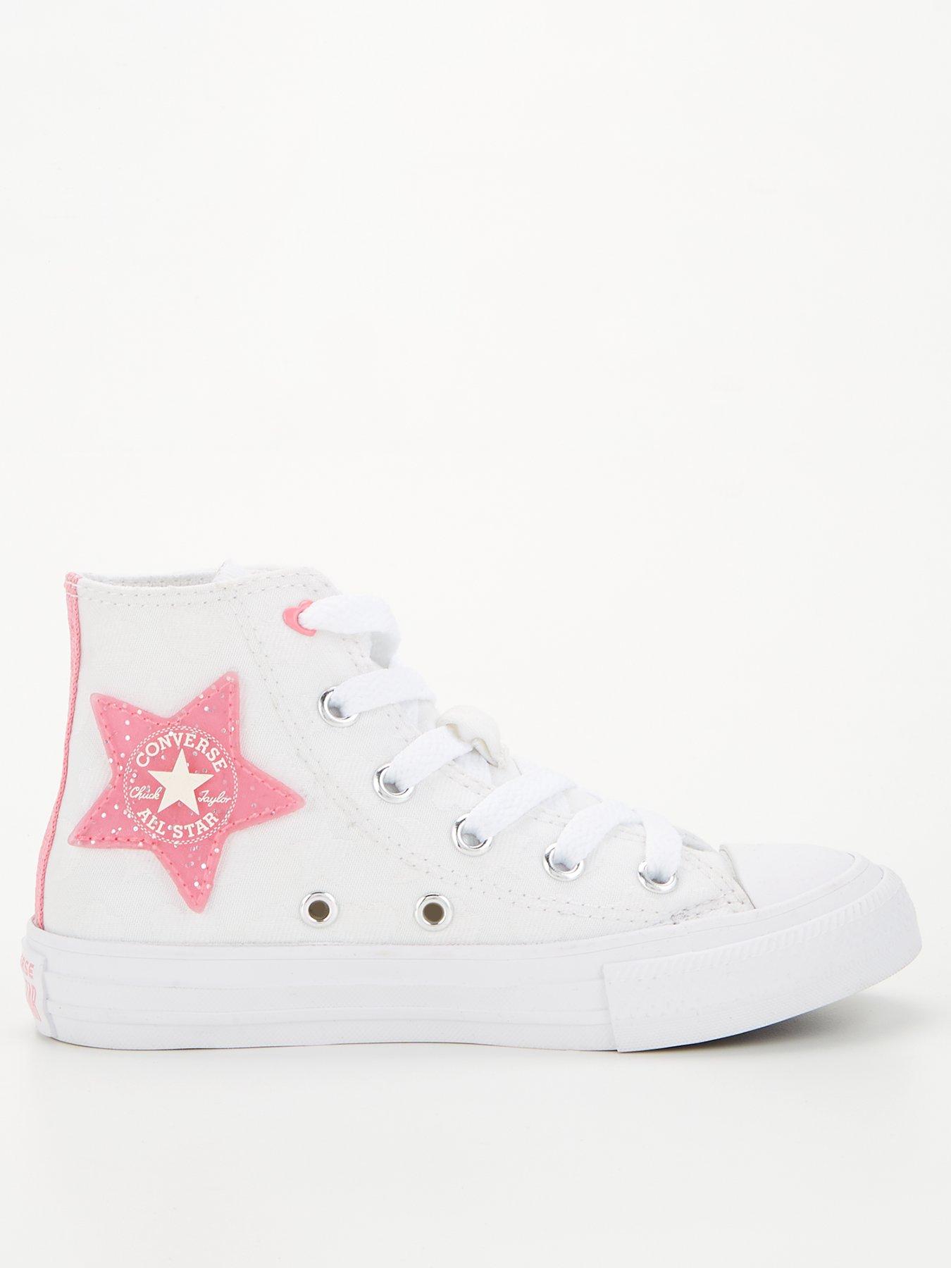 Converse Kids Girls Hi Top Trainers - White/Pink | littlewoods.com