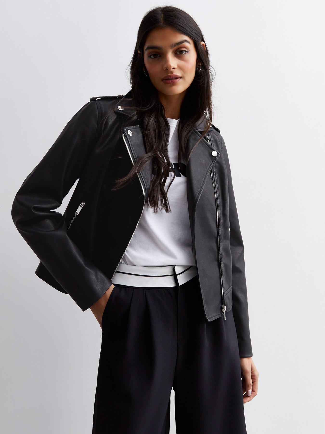 New Look Leather-Look Biker Jacket - Black | littlewoods.com