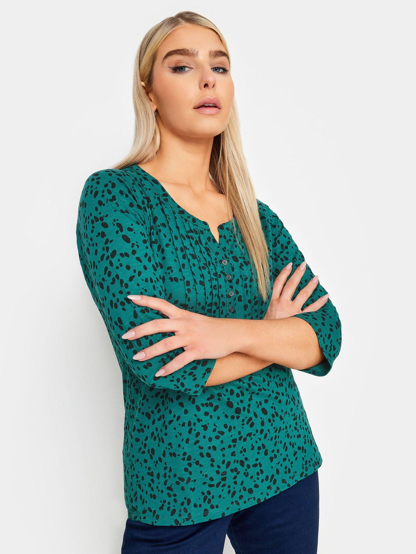 M&Co Bolder Spot Print Henley Top - Green | littlewoods.com