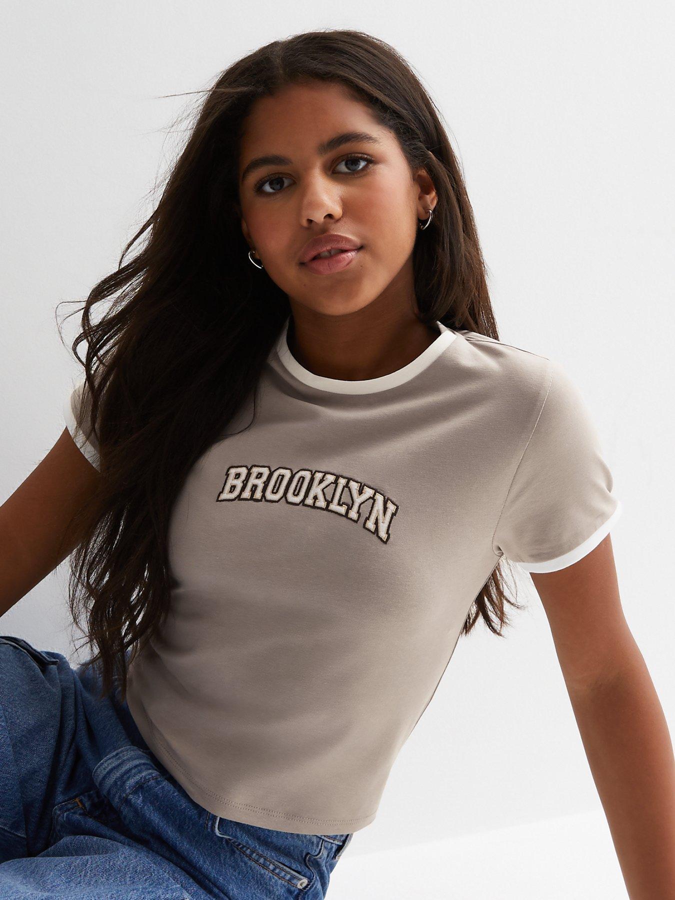 New Look 915 Girls Brooklyn Logo Ringer T-Shirt - Beige | littlewoods.com