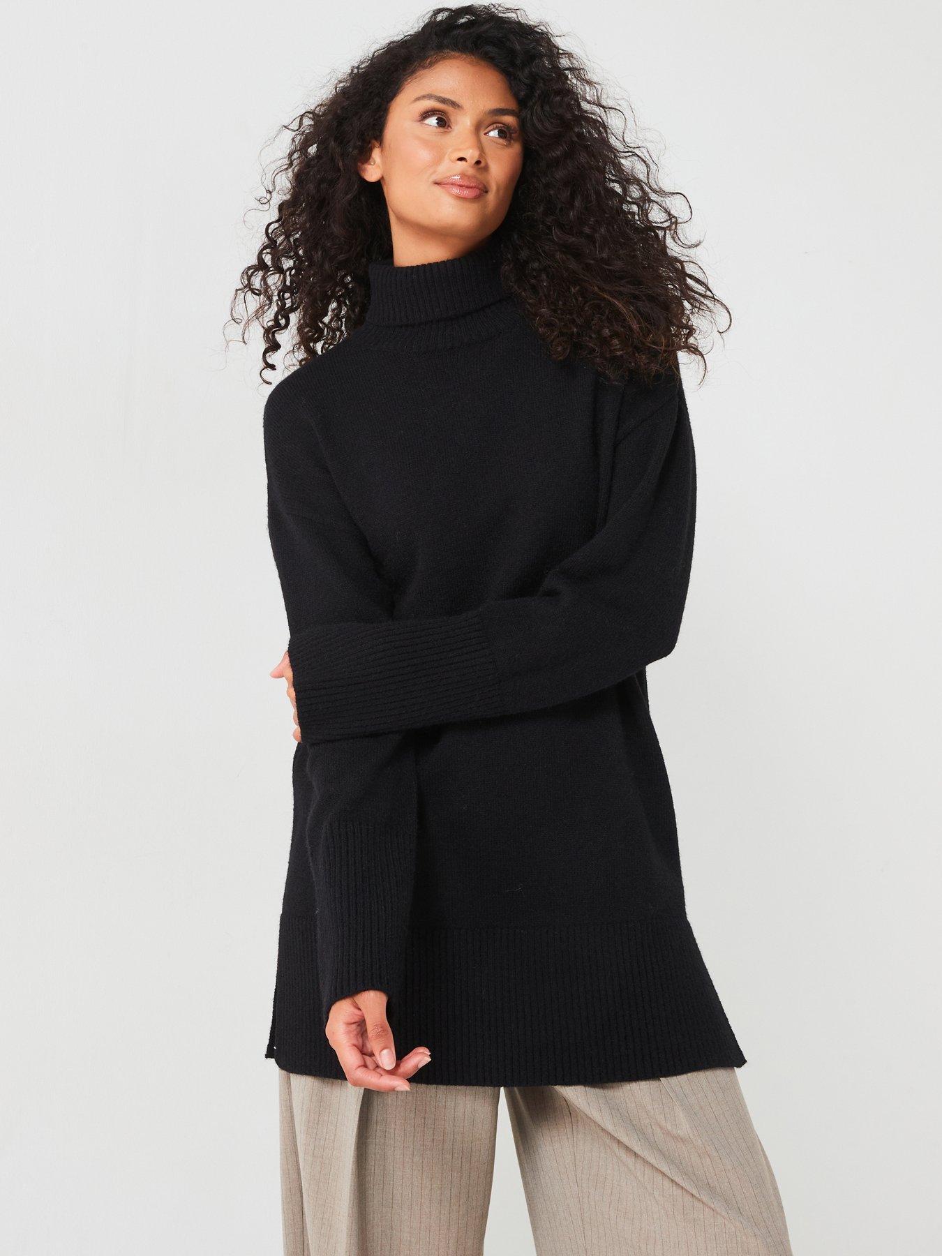V by Very Roll Neck Deep Rib Longline Jumper - Black | Littlewoods