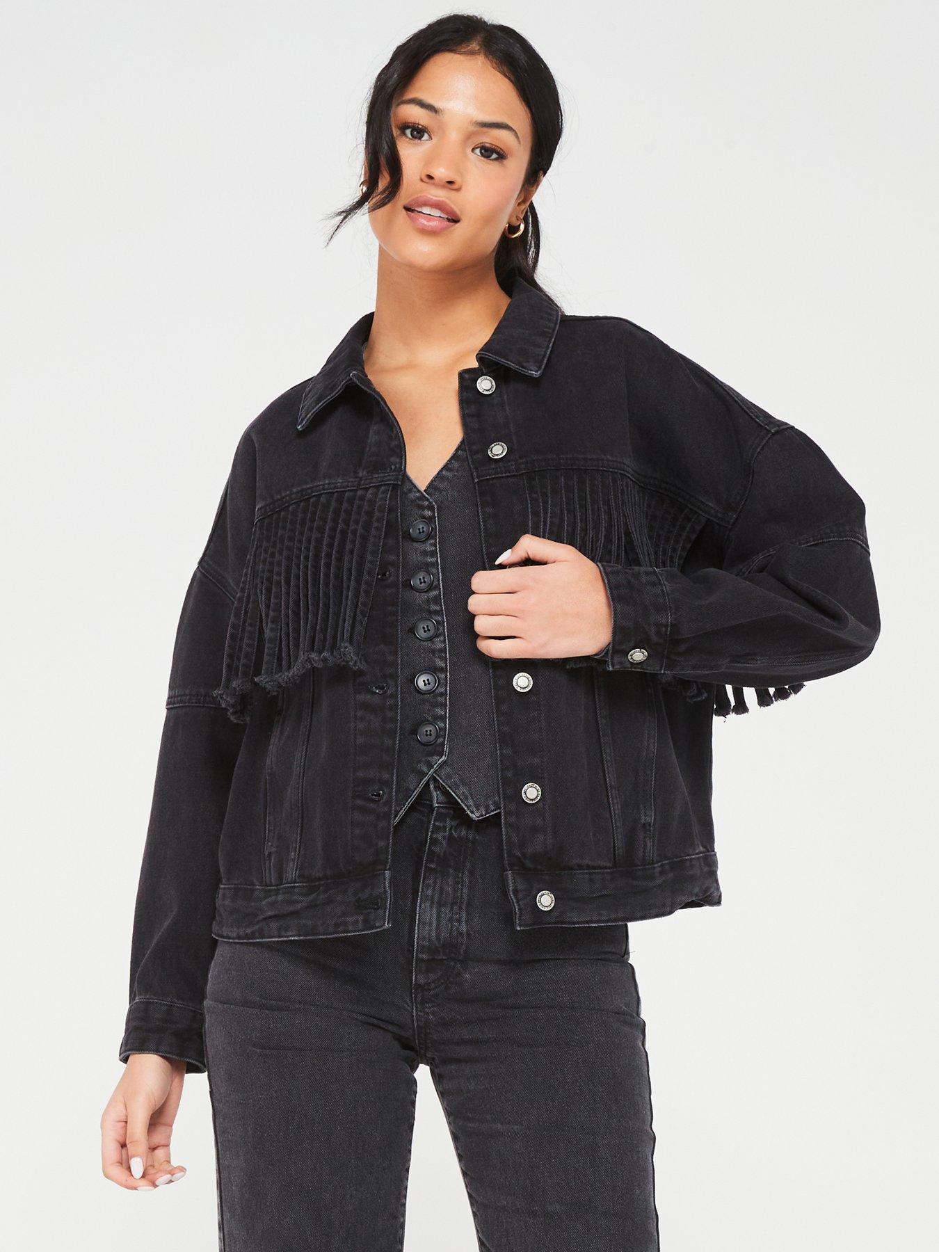 Only Fringe Detail Denim Jacket - Black | littlewoods.com